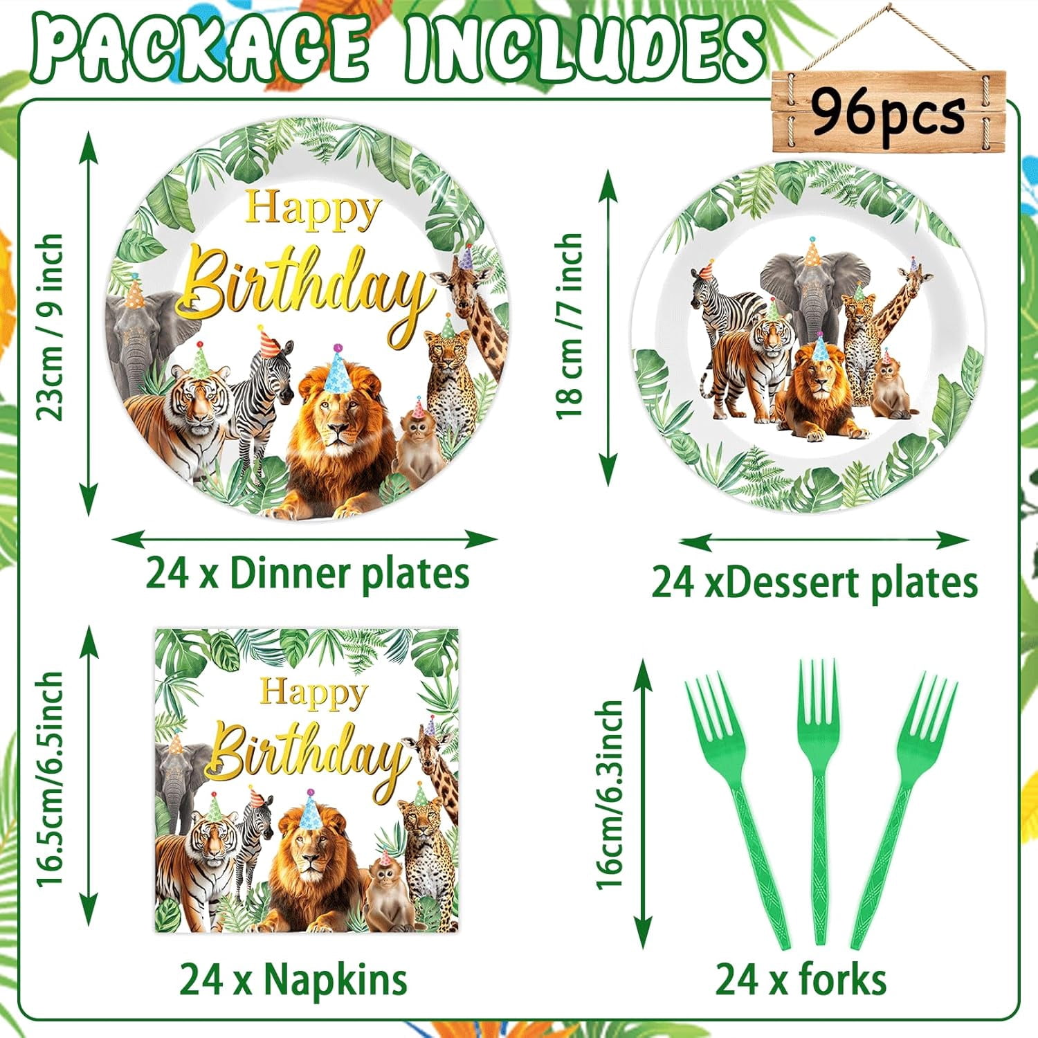 RYJUYJ-96Pcs Jungle Animals Plates and Napkins Safari Happy Birthday ...
