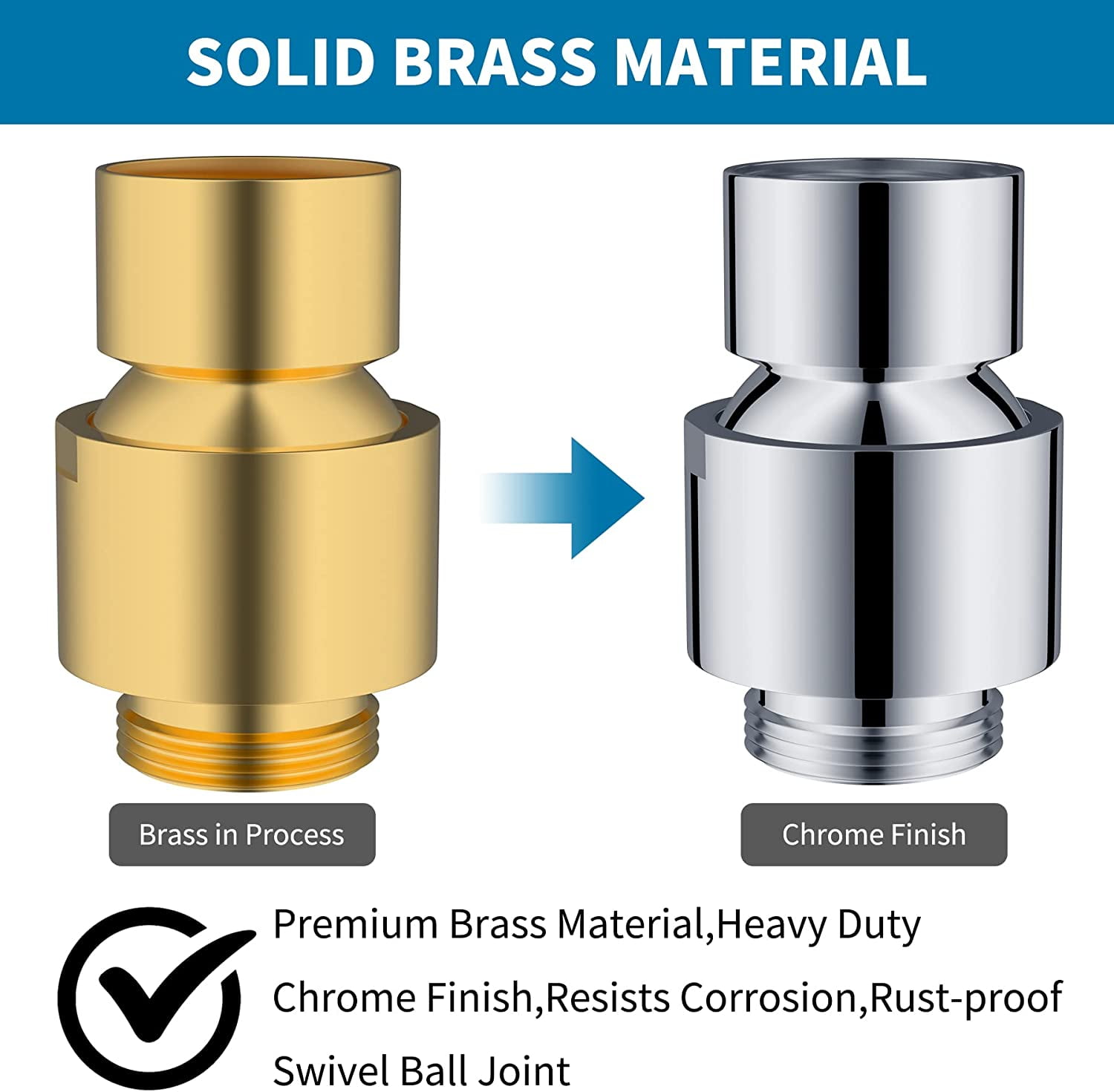 RYJUYJ-All Metal Shower Head Swivel Ball Joint Adapter, Solid Brass ...