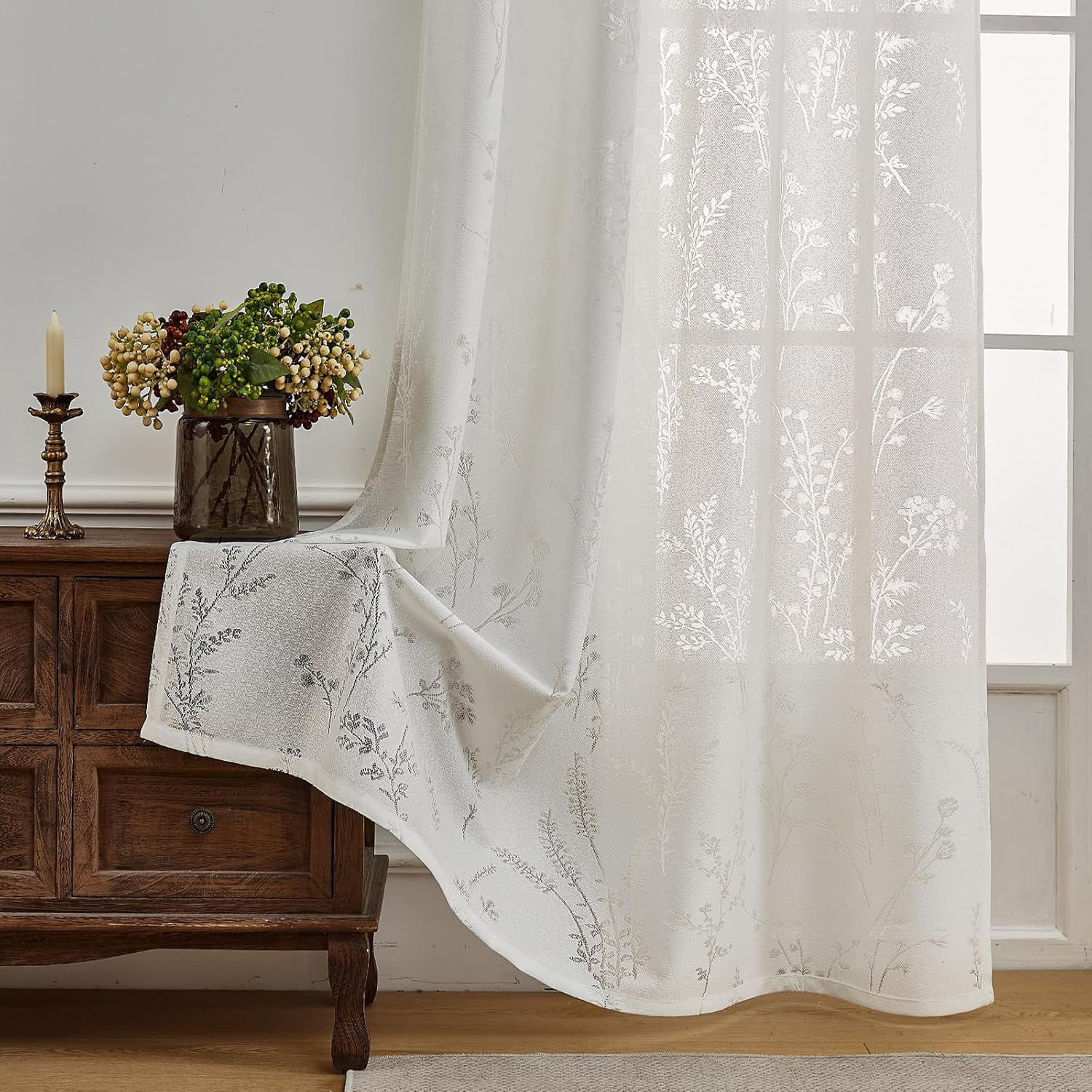 RYJUYJ-Boho Curtain Sheer 2 Panels for Living Room 90 Inches Long Lace ...