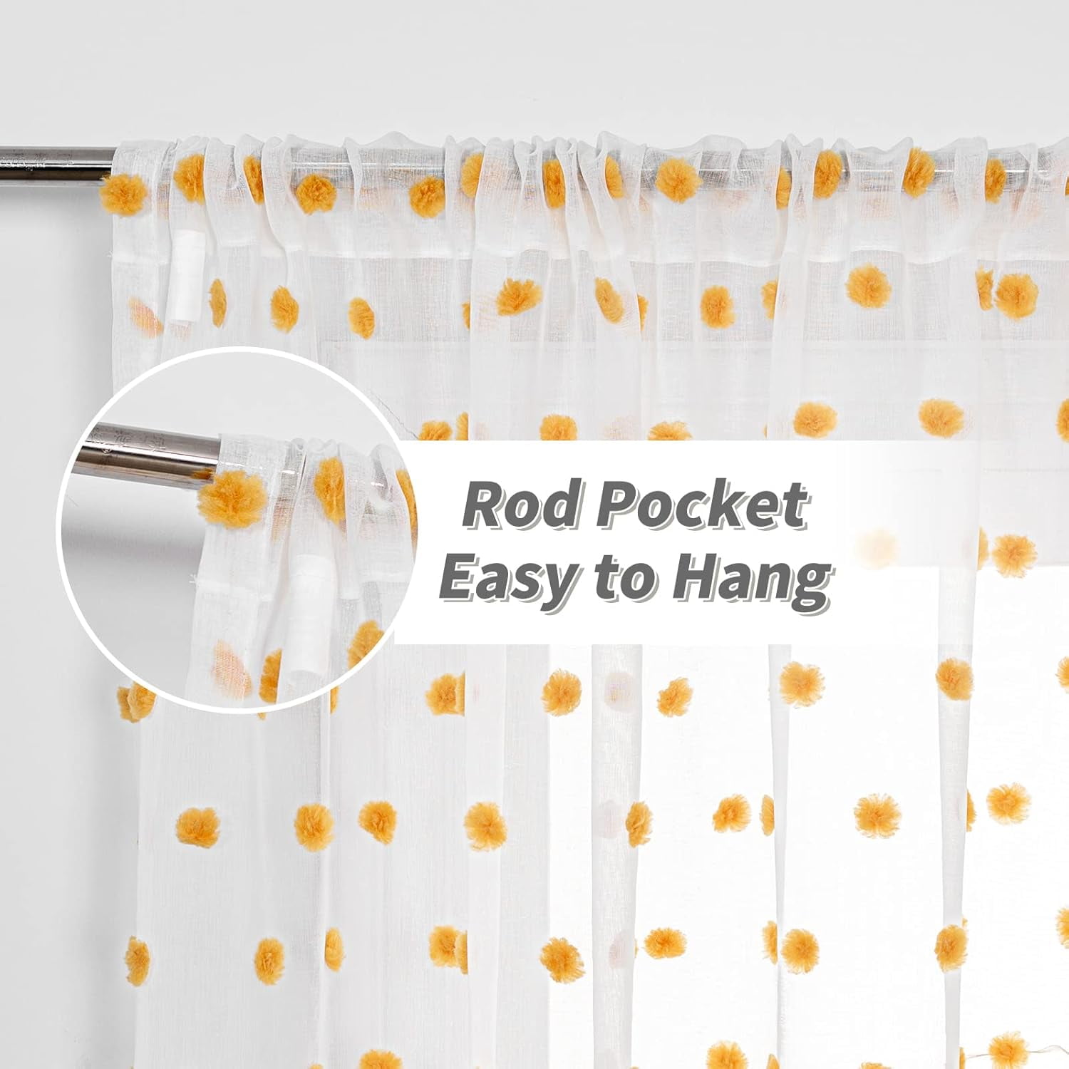 RYJUYJ-Large Pom Pom White Sheer Curtains for Living Room - 108 Inch ...