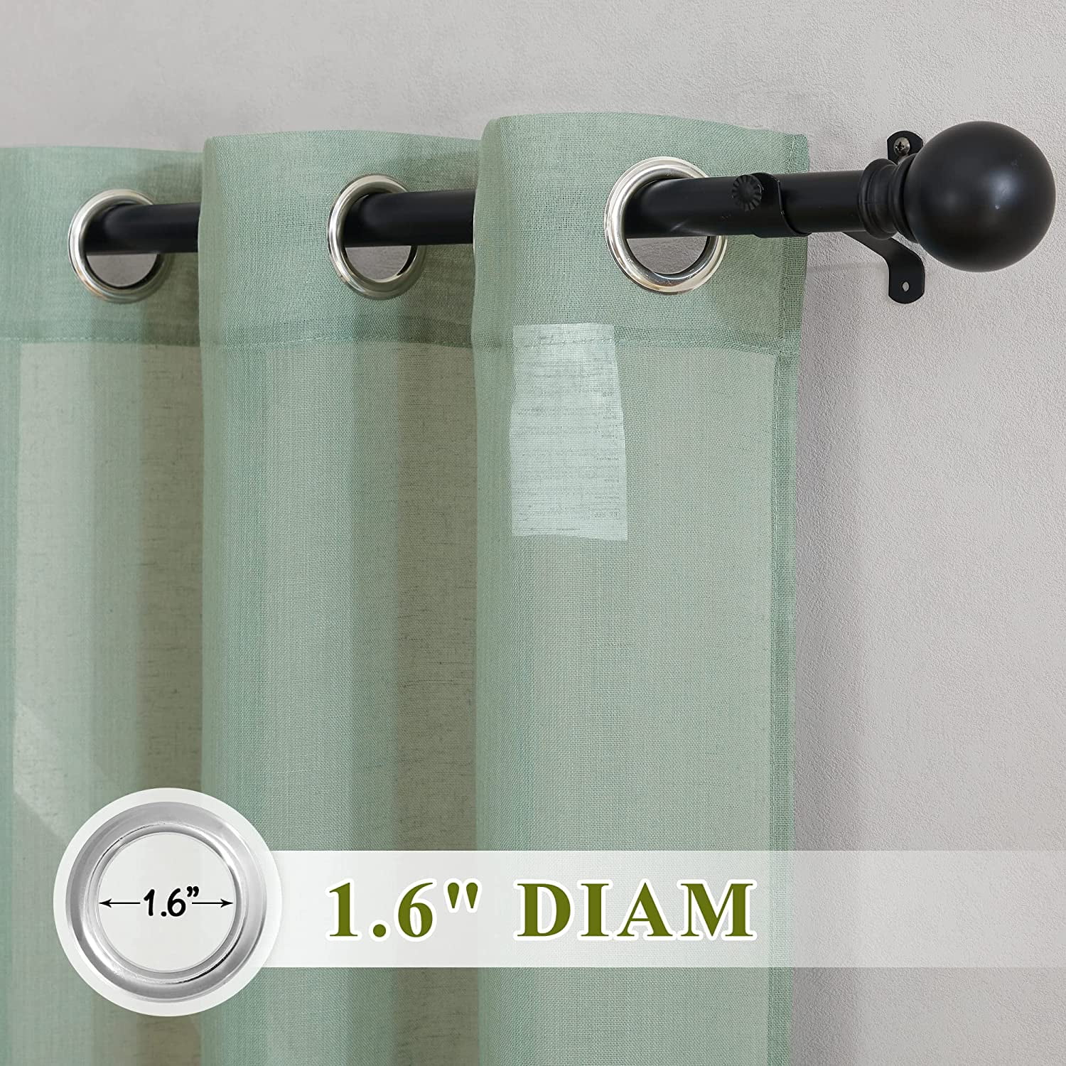 RYJUYJ-Linen Textured Semi Sheer Olive Green Curtains, Grommet Privacy ...