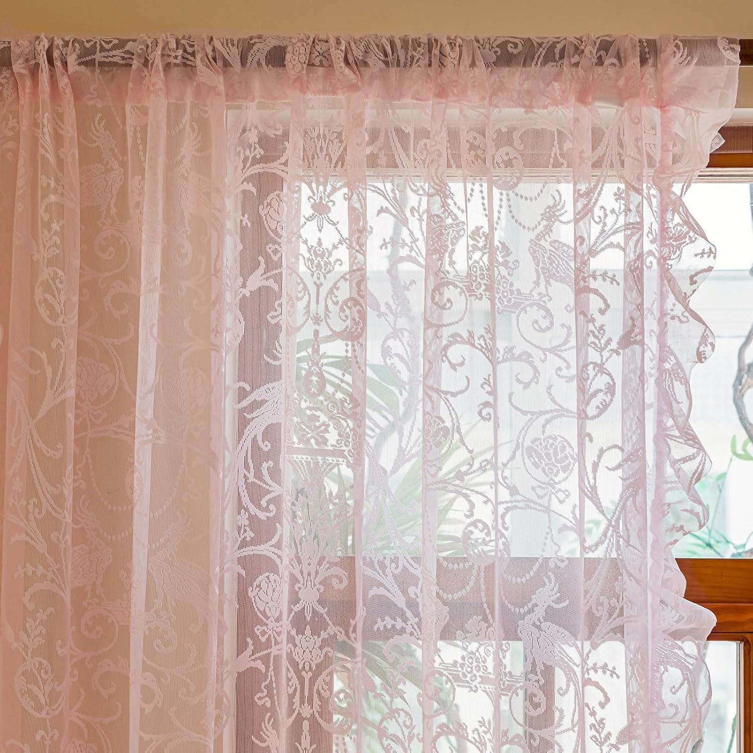 RYJUYJ-Pink Ruffle Curtains 96 Inches Long - Feminine Light Pink Sheer ...