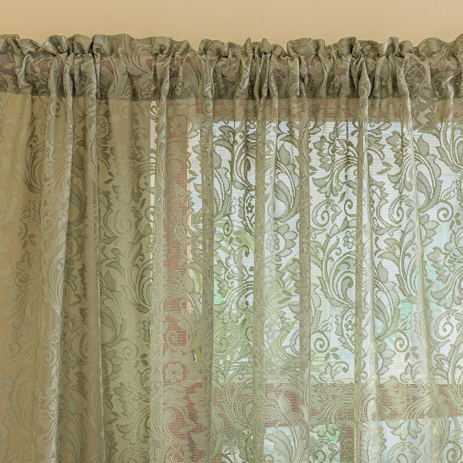 RYJUYJ-Sage Green Lace Curtains 45 Inch Length - Boho Floral Cafe Short ...