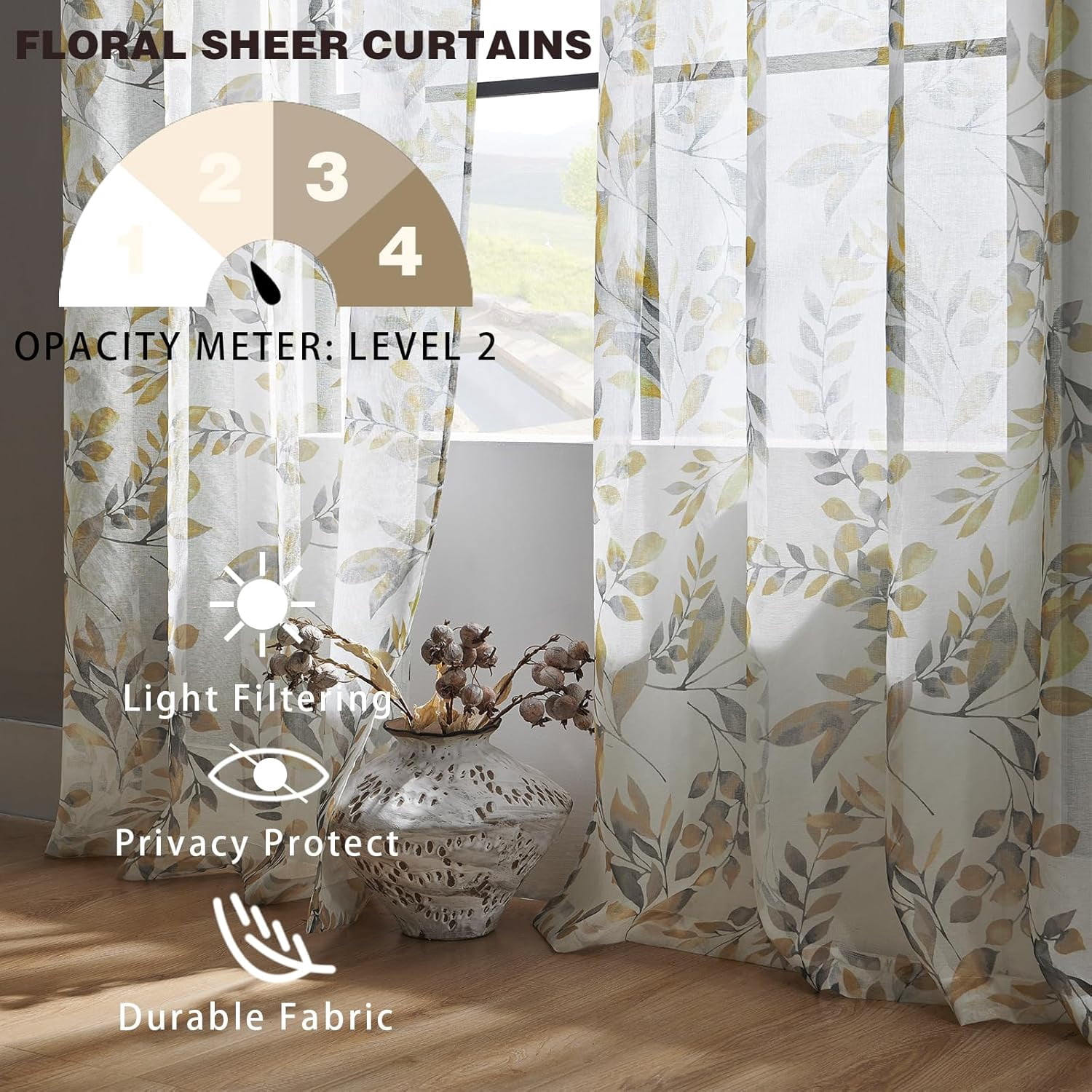RYJUYJ-Sheer Curtains 108 inches Length Semi Sheer Curtains Floral ...