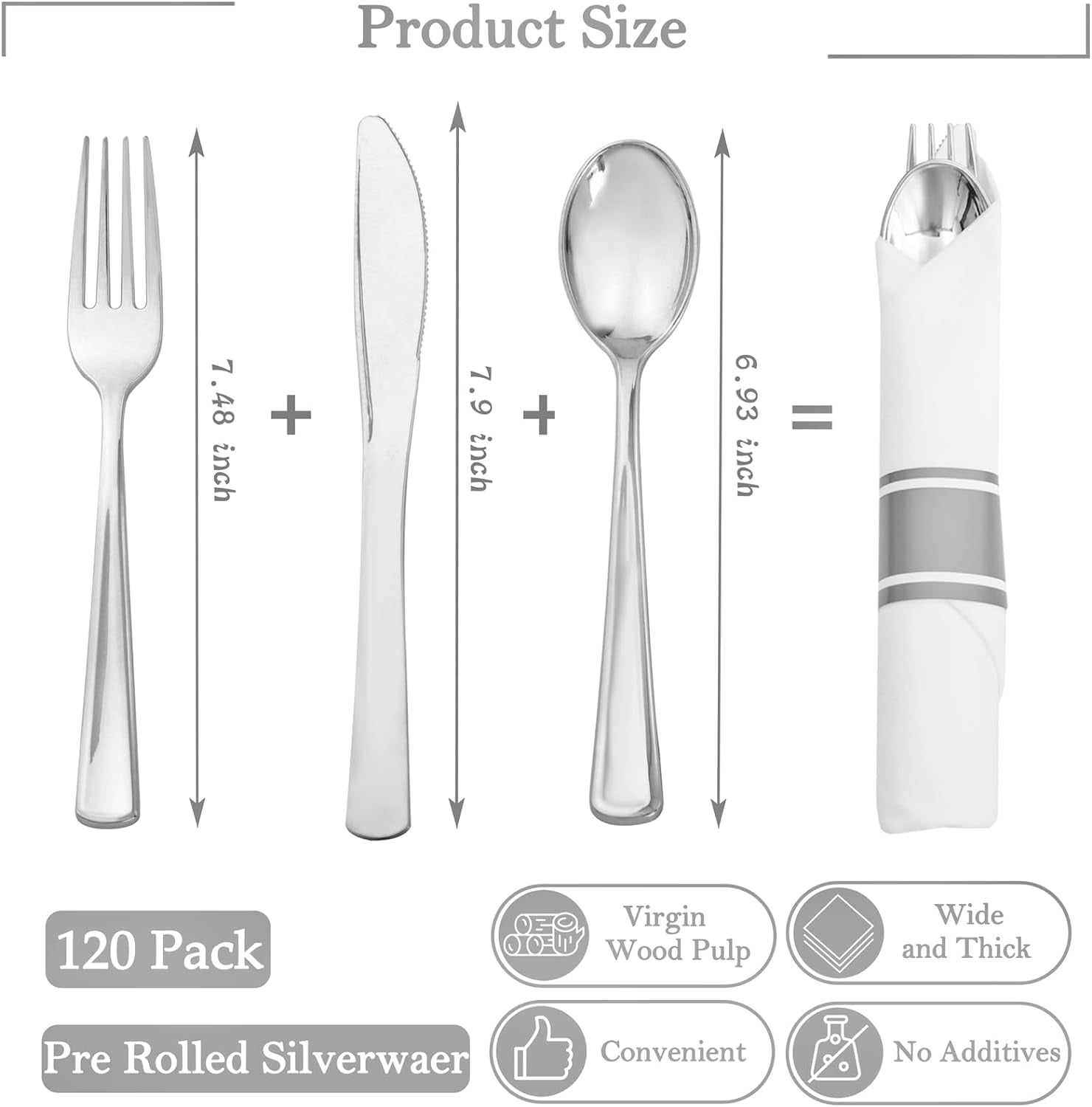 RYJUYJ-Supernal Pre Rolled Silver Plastic Silverware Set of 30 Wrapped ...