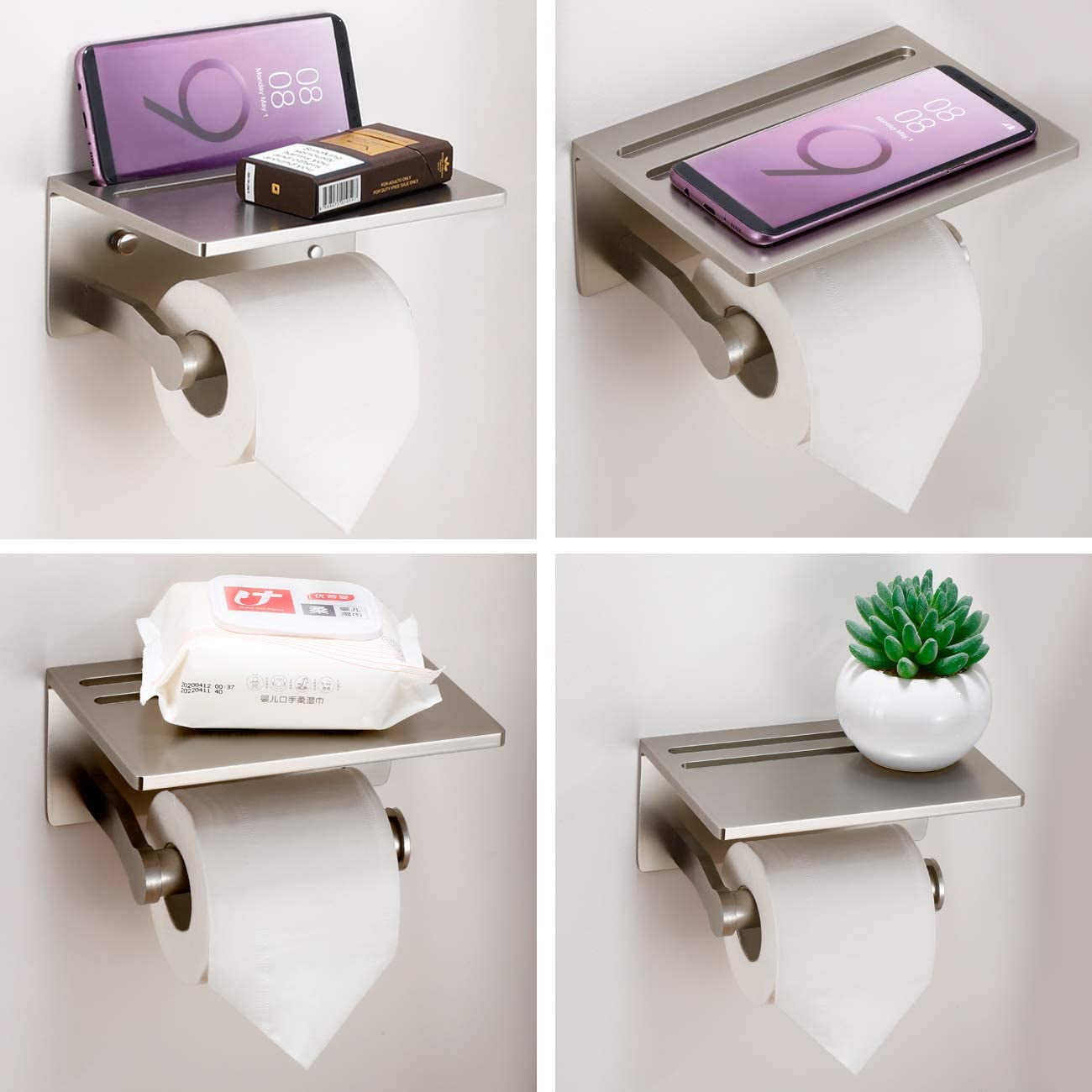 RYJUYJ-Toilet Paper Holder with Shelf, Aluminum Tissue Roll Holder with ...