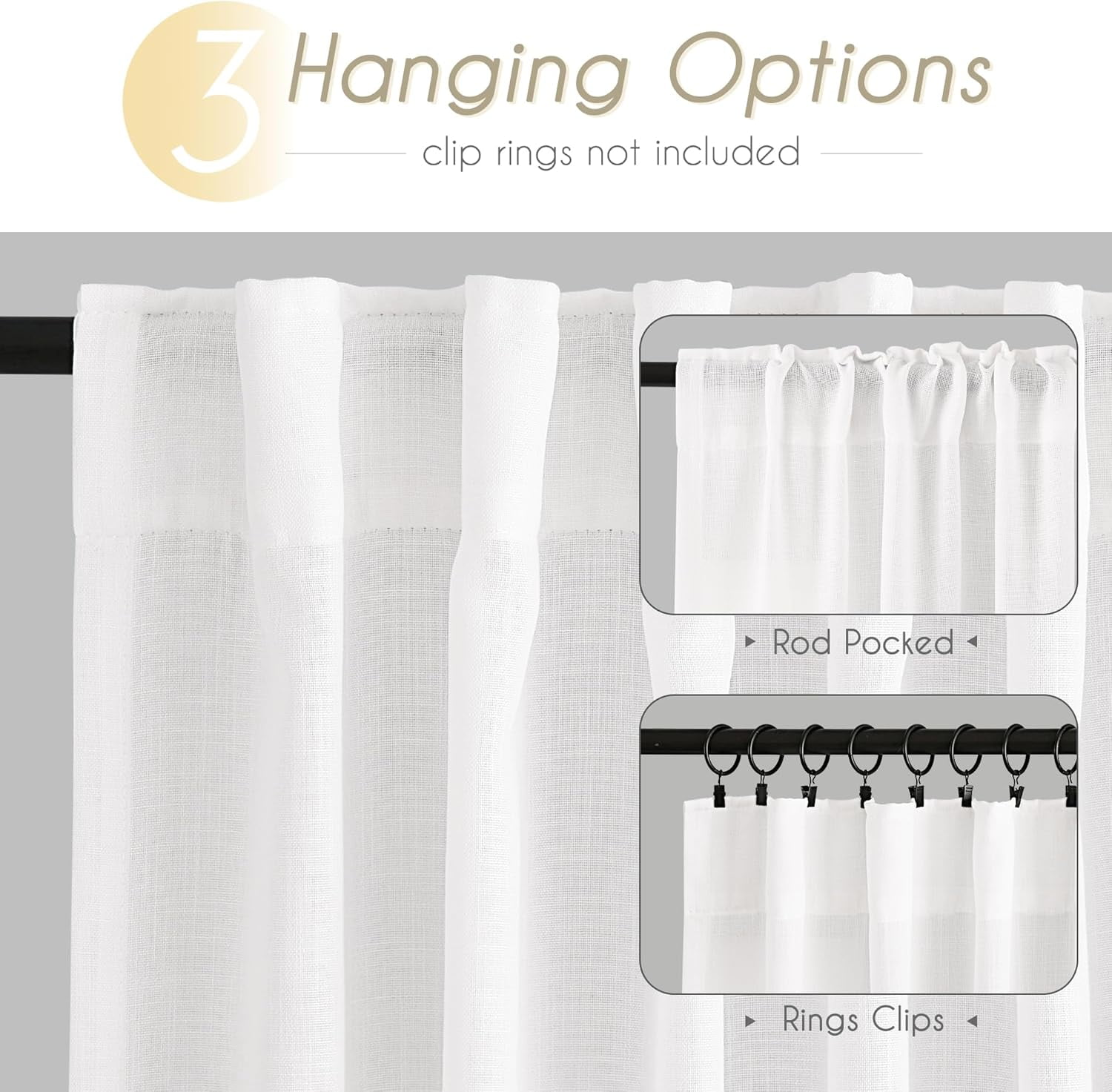 RYJUYJ-White Linen Curtains 72 inch Long 2 Panel Set for Living Room ...