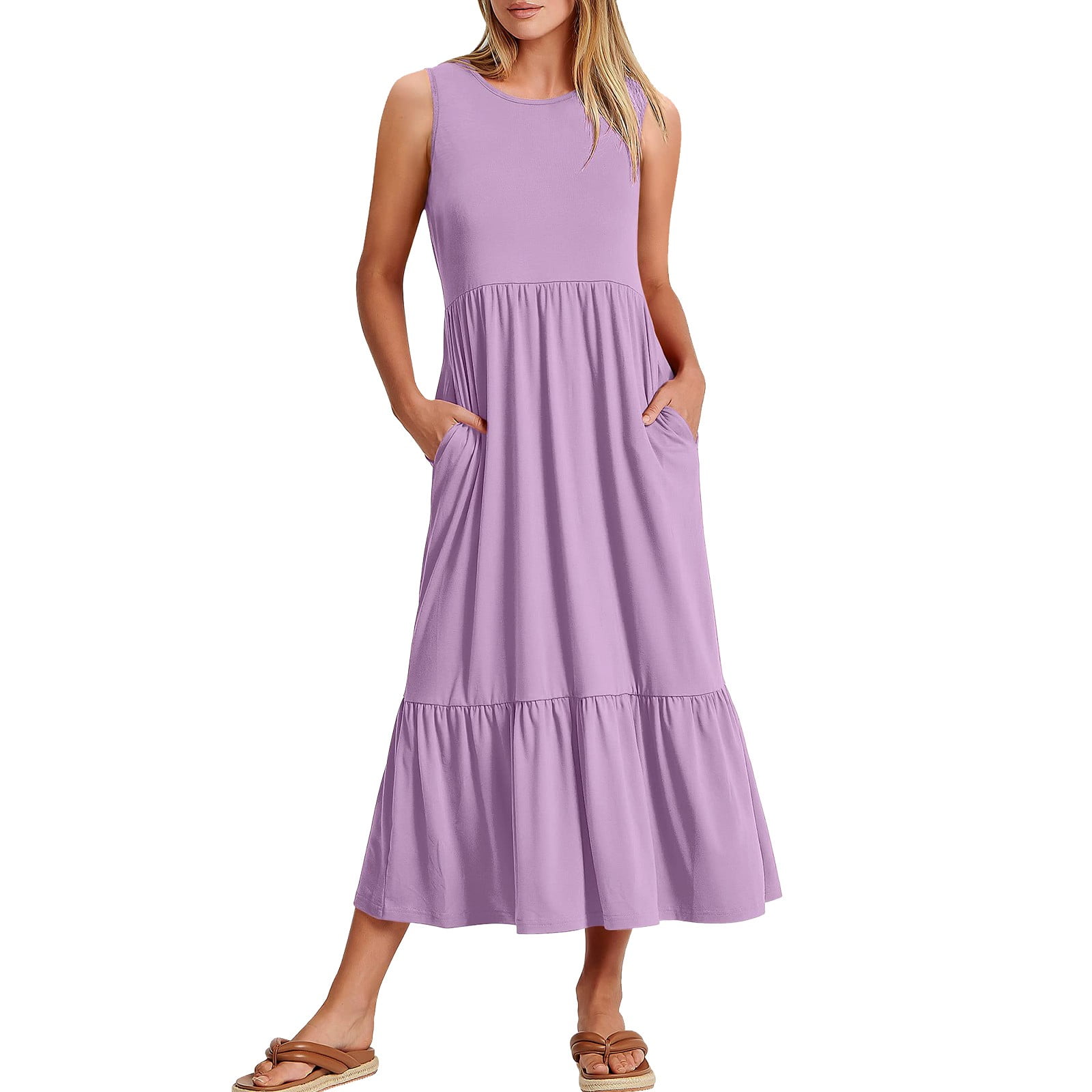 RYKJLWY Pink Dresses Summer Casual Sleeveless Crewneck Sundress Aline ...