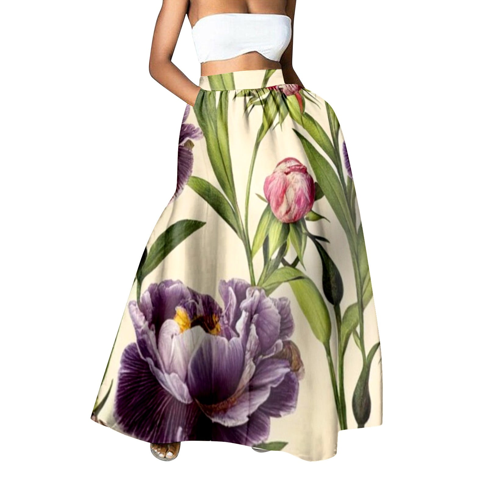 RYKJLWY Plus Size Skirt Floral Print Skirt High Waist Party Beach ...