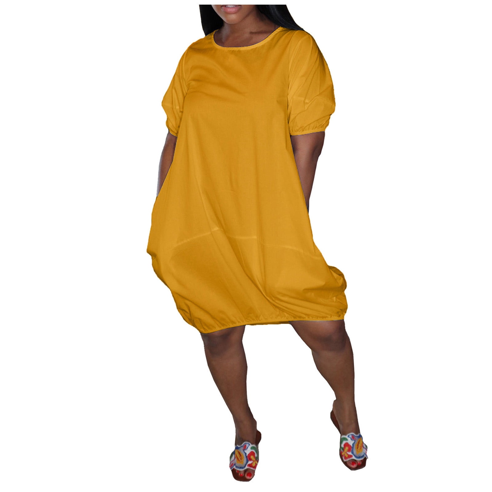 RYKJLWY Sun Dress Women's Plus Size Casual Dresses Casual Short Sleeve Mid-Length Gradient ...