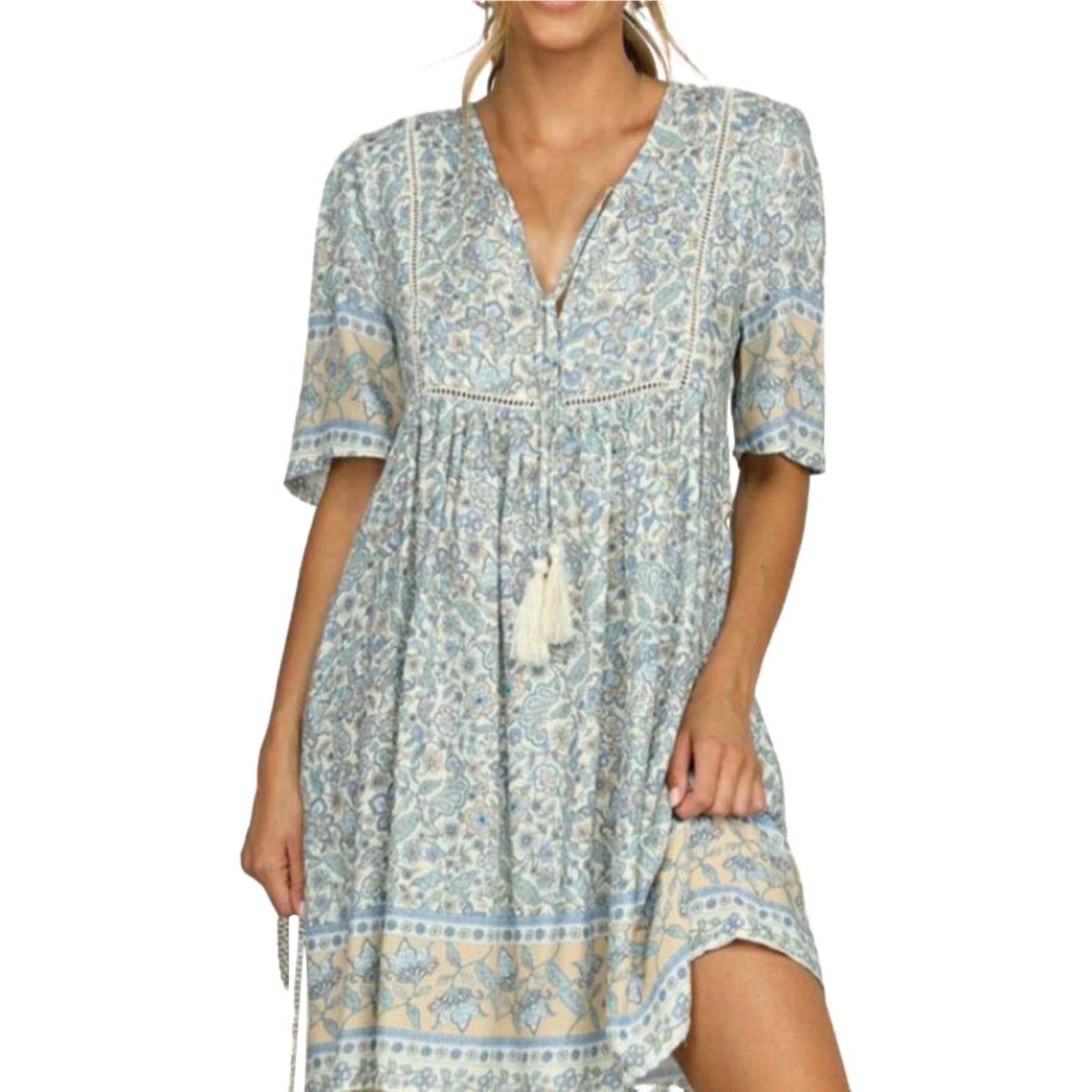 RYKJLWY Sun Dresses for Women 2024 Summer Fashion Women's V Neck Short ...