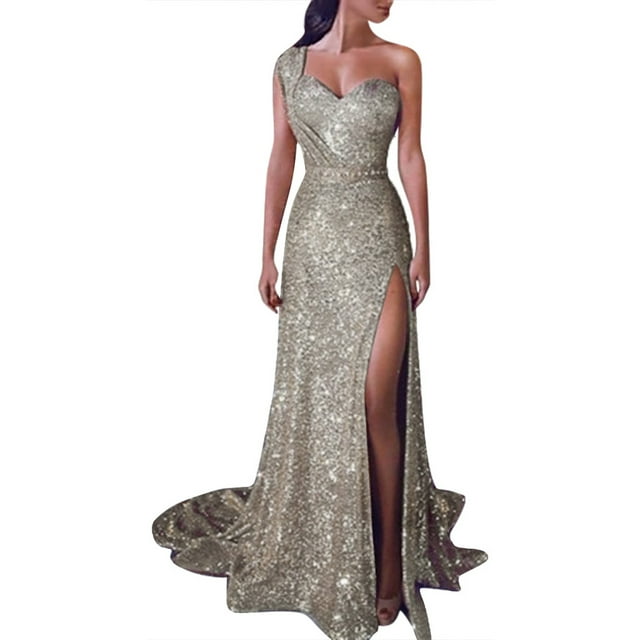 Rykjlwy Sundresses Women Sequin Prom Party Ball Gown Sexy Gold Evening Bridesmaid V Neck Long