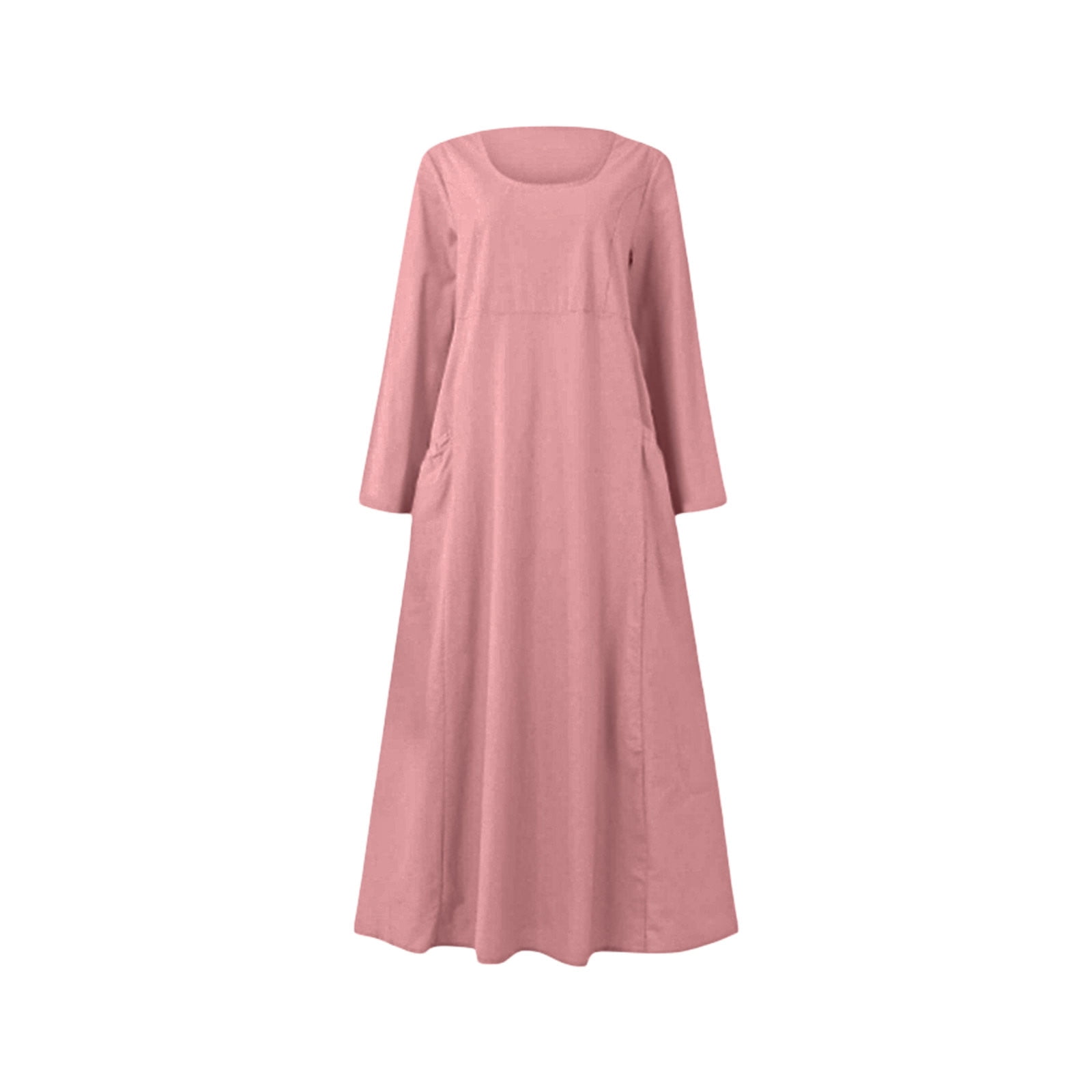 Rykjlwy Women White Dresses Ldies New Solid Color Pocket Long Sleeved