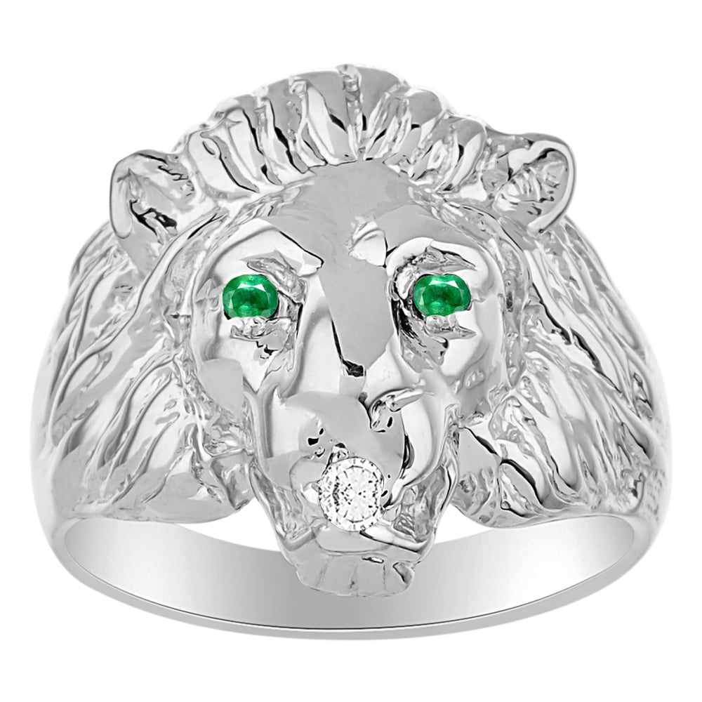 RYLOS 14K White Gold Lion Head Ring; Diamond in Mouth & Gemstones in ...