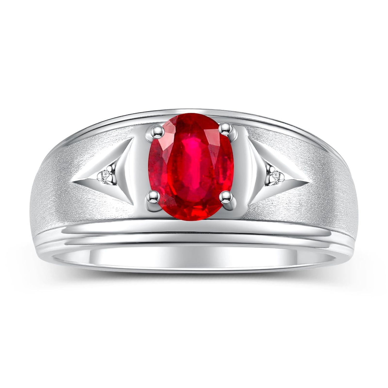 RYLOS Men's Rings Sterling Silver Classic 8X6MM Oval Gemstone & Diamond Ring Ruby July ...
