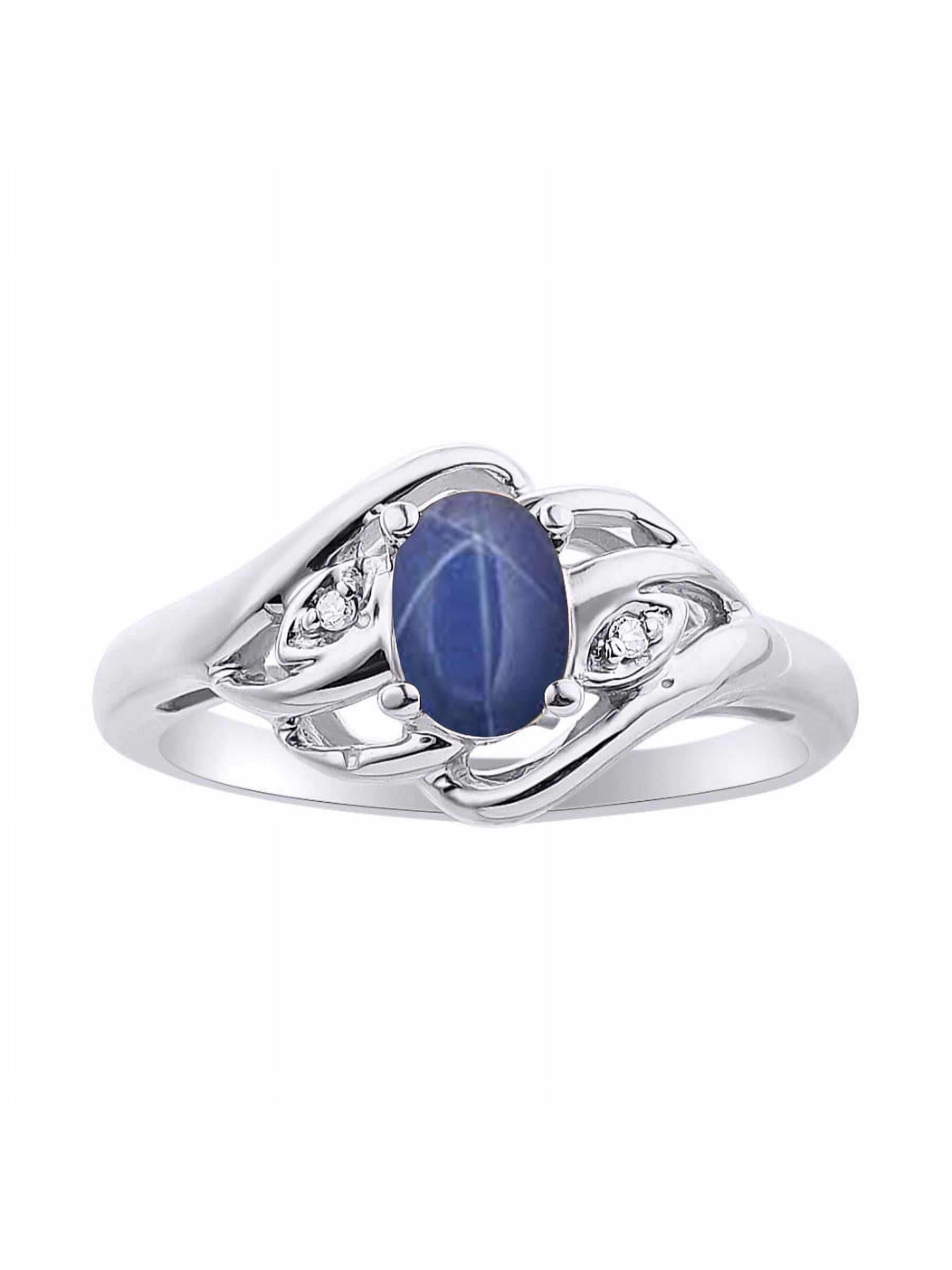 *RYLOS Classic Gemstone Blue Star Sapphire & Diamond Ring - September Birthstone* - Walmart.com