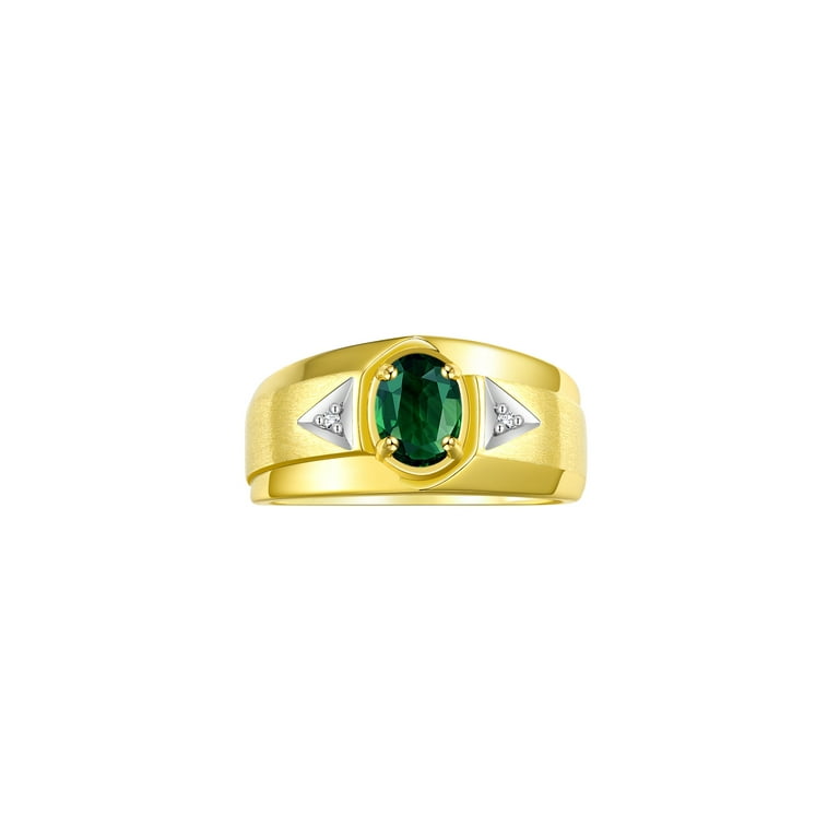 Rylos Men s Rings Yellow Gold Plated Silver Classic 7x5mm Oval Gemstone Diamond Ring Green Sapphire September Birthstone Rings for Men Men s Rings