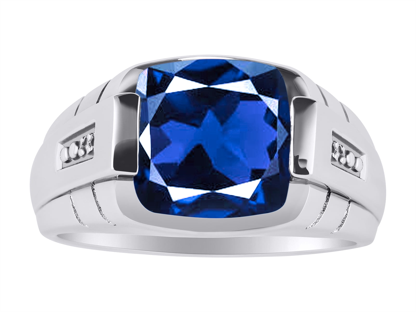 RYLOS Cushion Shape Checker Top 12MM Sapphire Color Stone & Diamonds ...