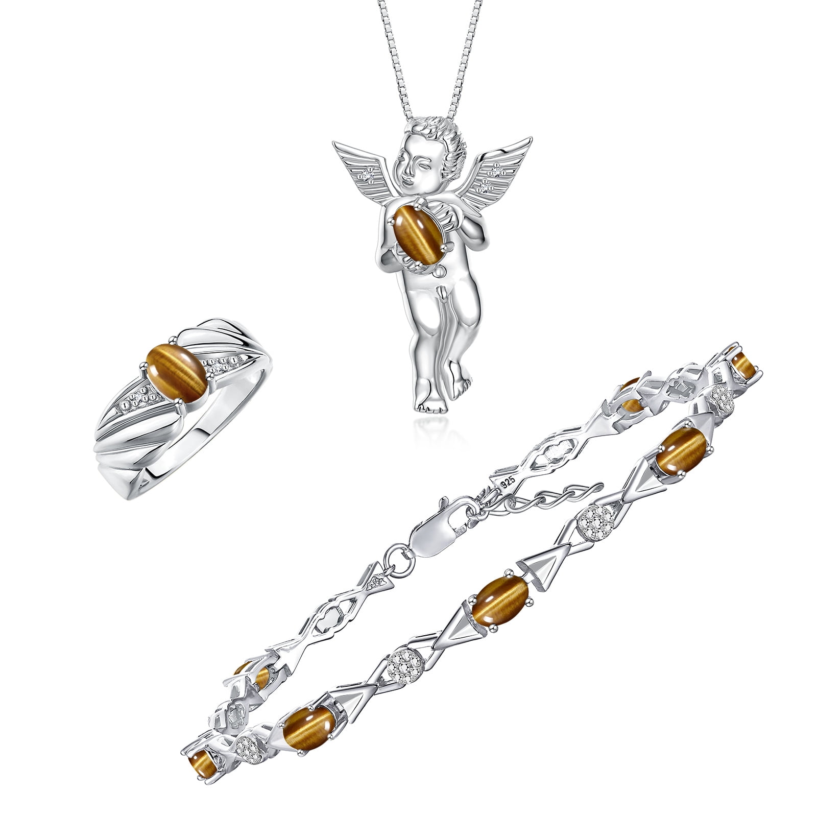 RYLOS Matching jewelry Sterling Silver Guardian Angel Set: Necklace ...