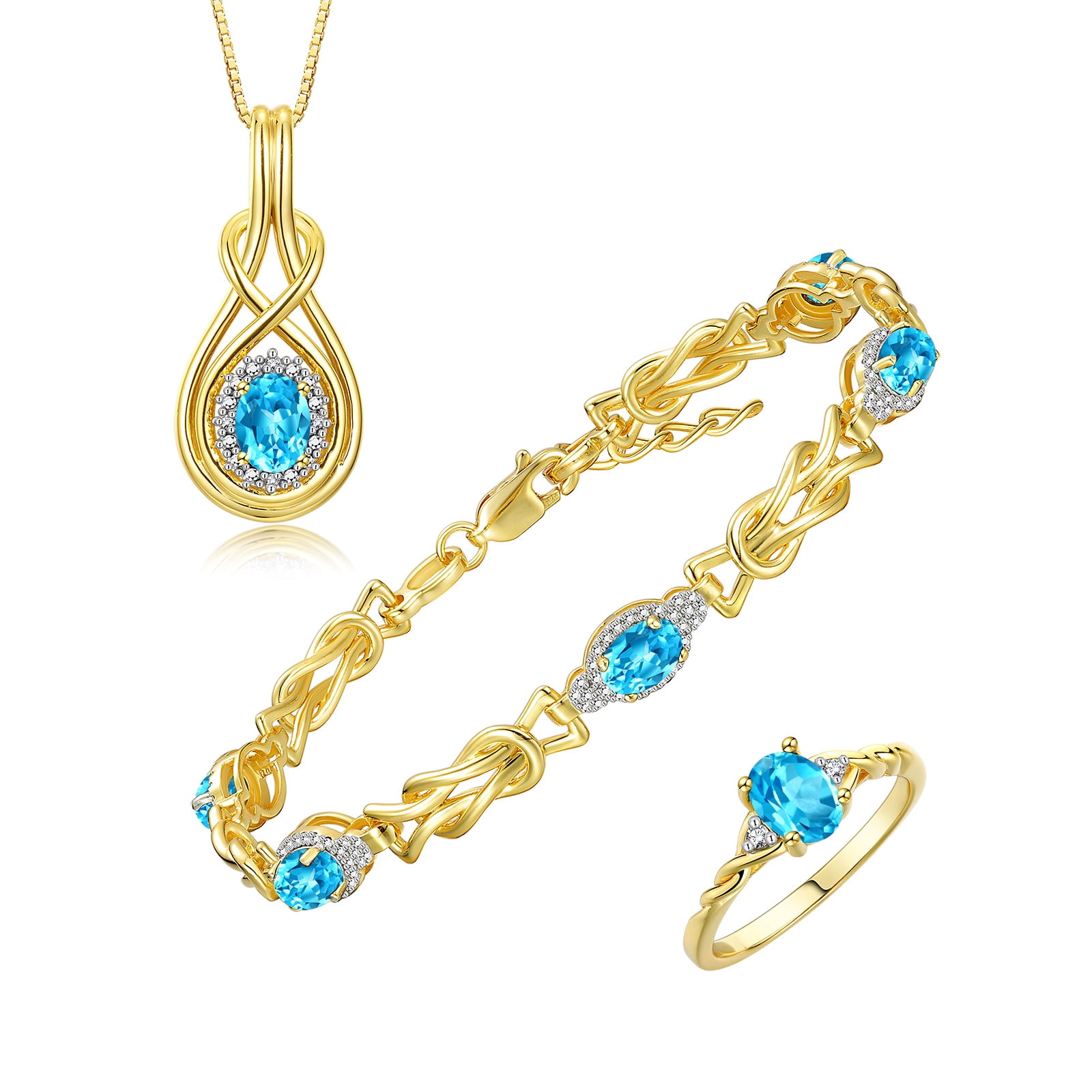 RYLOS Matching Jewelry Love Knot Set: Yellow Gold Plated Silver Tennis ...