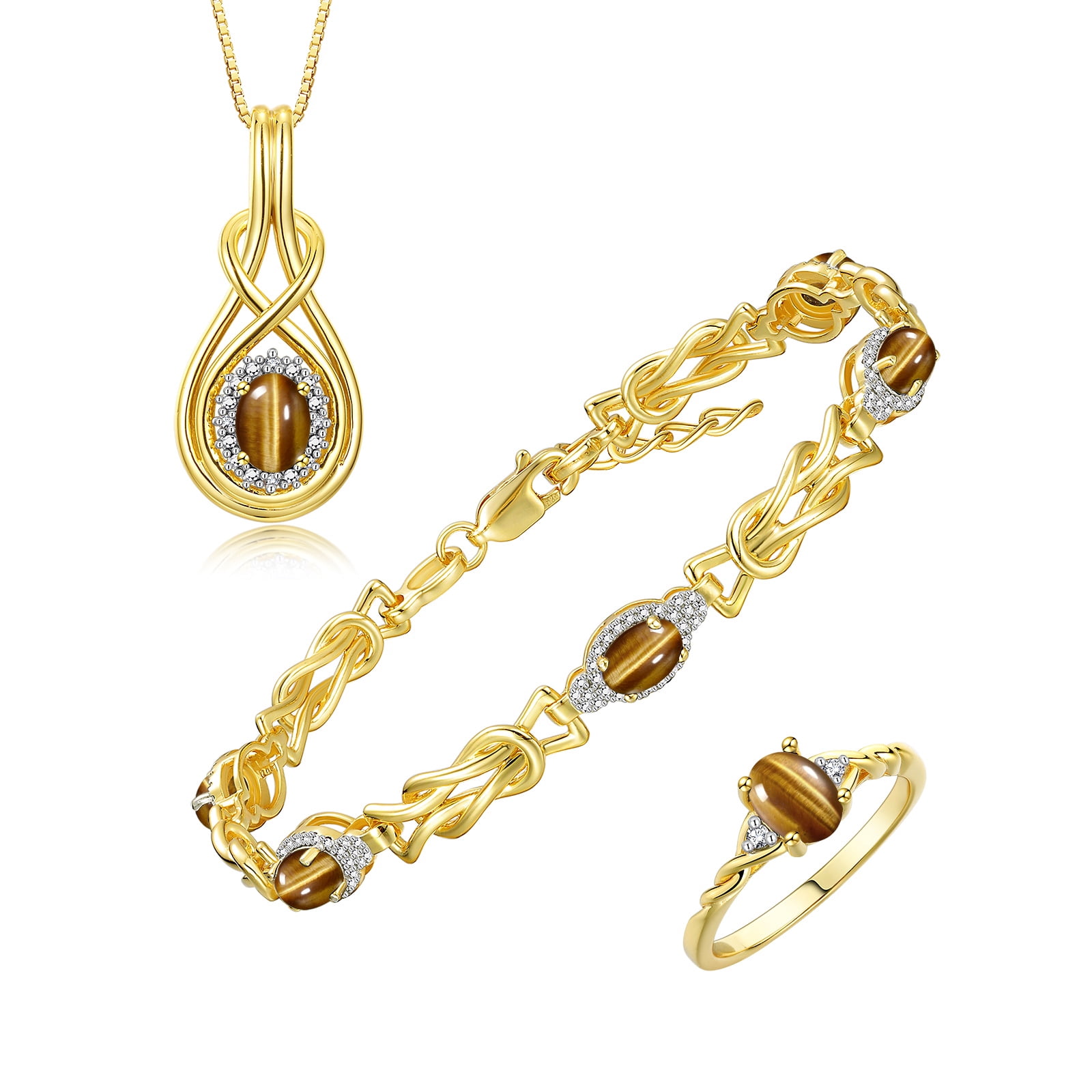 RYLOS Matching Jewelry Love Knot Set: Yellow Gold Plated Silver Tennis ...