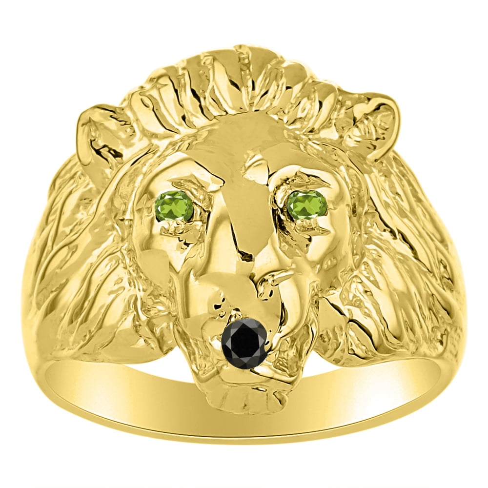 RYLOS Lion Head Ring Black Diamond Mouth & Gemstone Eyes Designer Rings ...