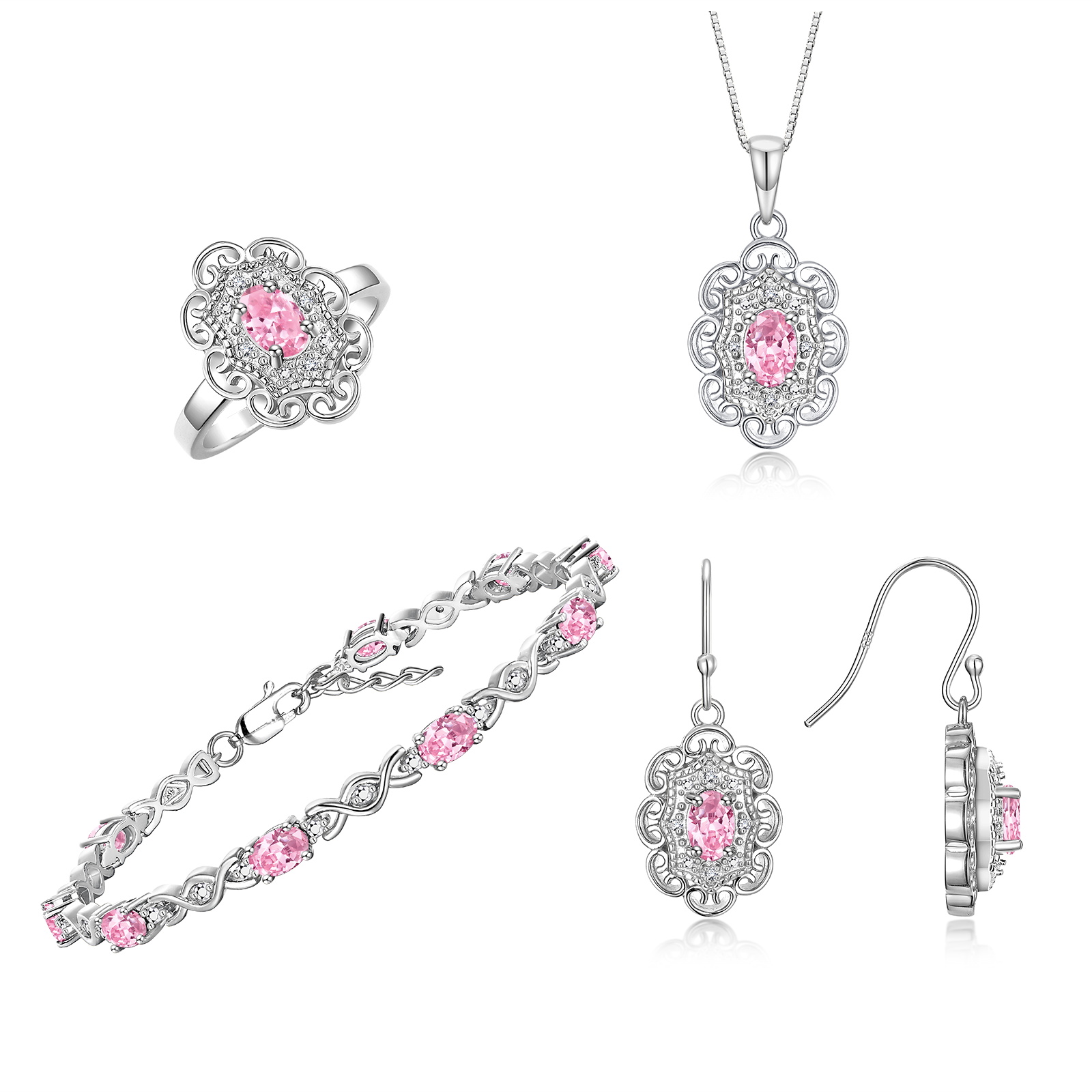 RYLOS Matching Jewelry Set Floral Design: Sterling Silver Tennis ...