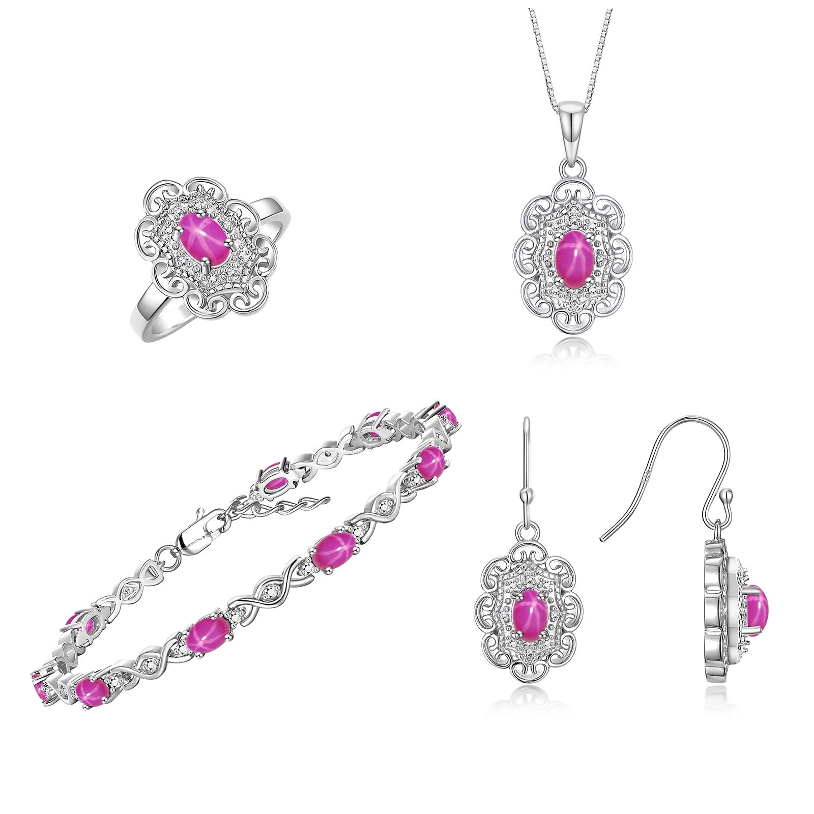 RYLOS Matching Jewelry Set Floral Design: Sterling Silver Tennis ...