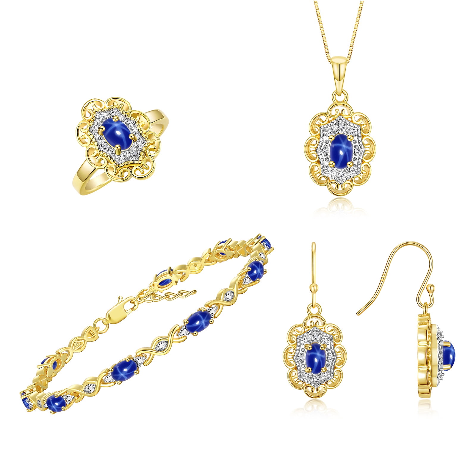 RYLOS Matching Jewelry Set Floral Design: Yellow Gold Plated Silver ...