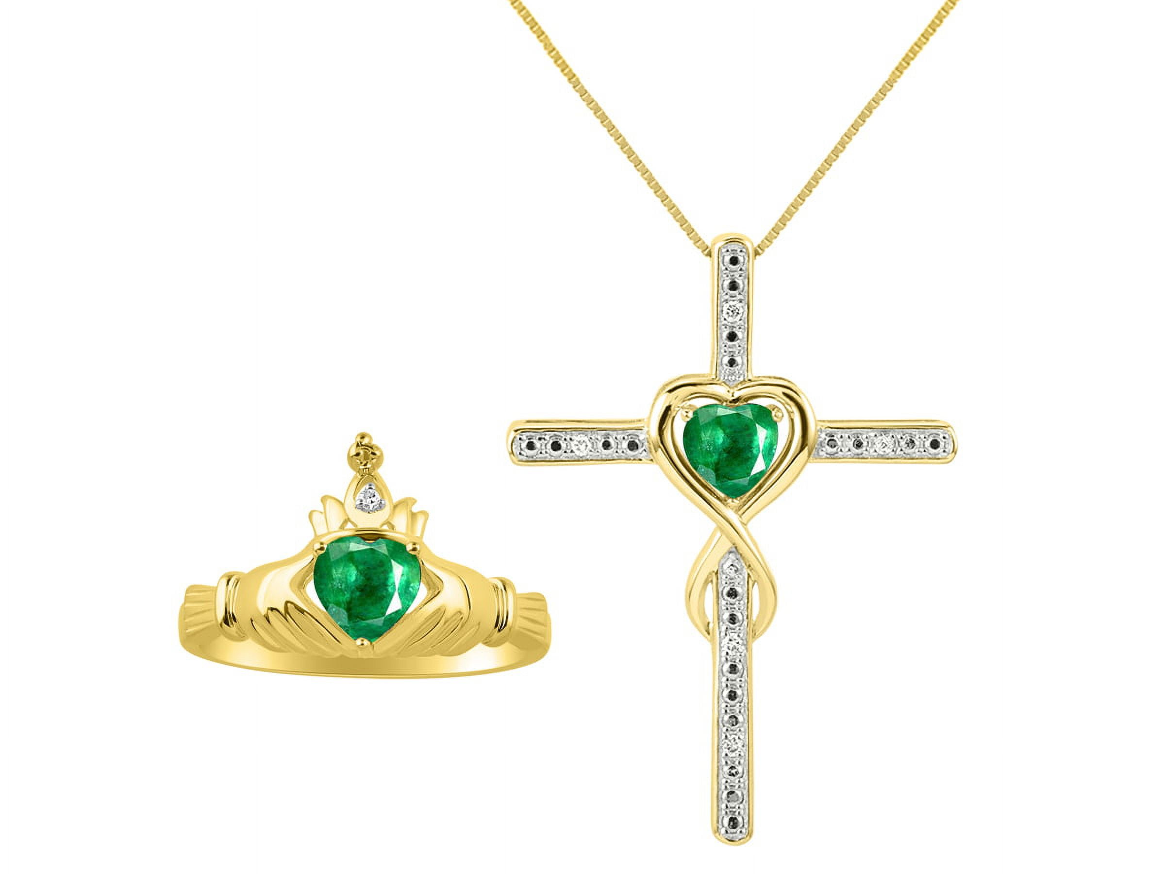 RYLOS Matching Jewelry Yellow Gold Plated Silver Claddagh Ring & Cross ...