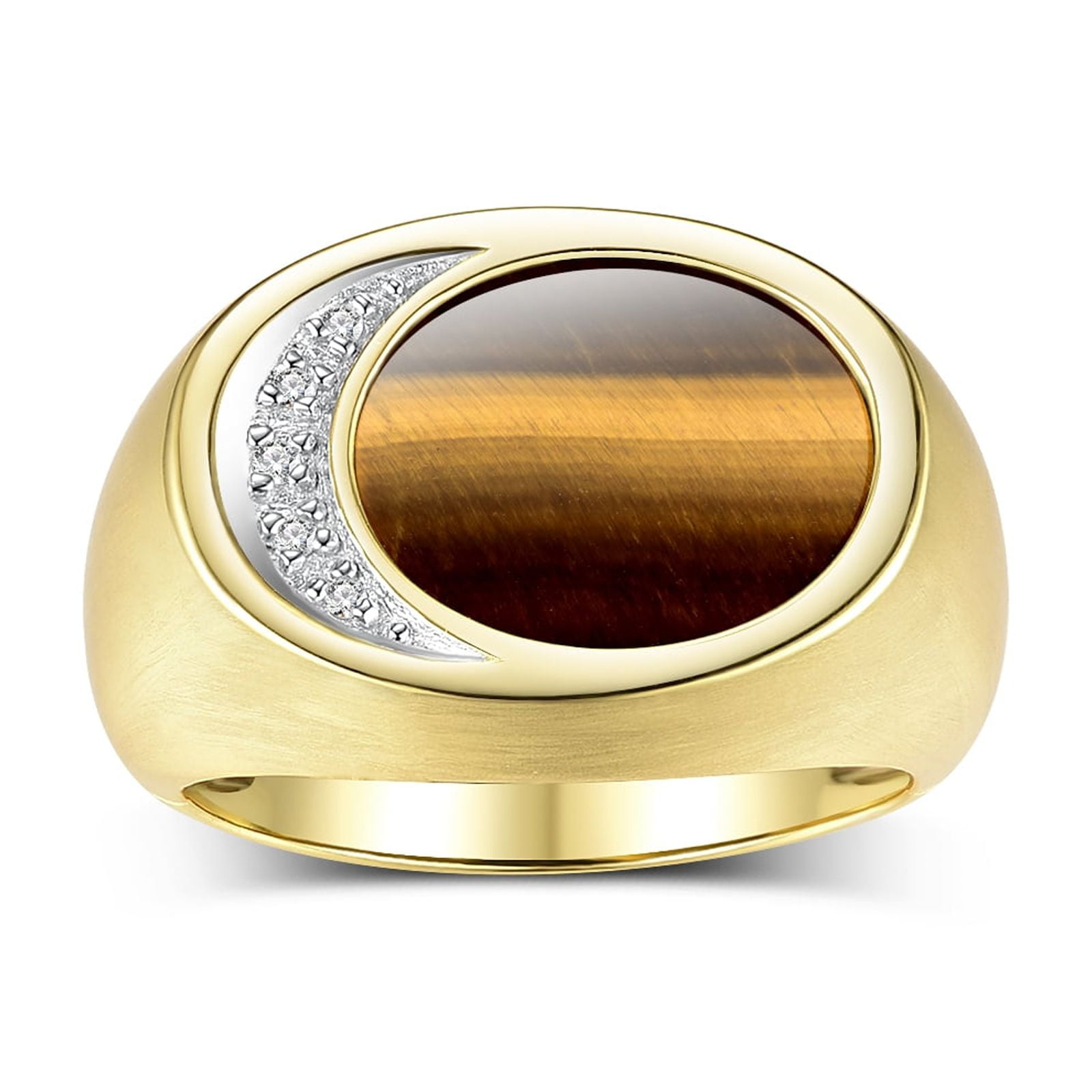 RYLOS Men's Designer Ring: 14K Yellow Gold with Tiger Eye and Diamonds ...