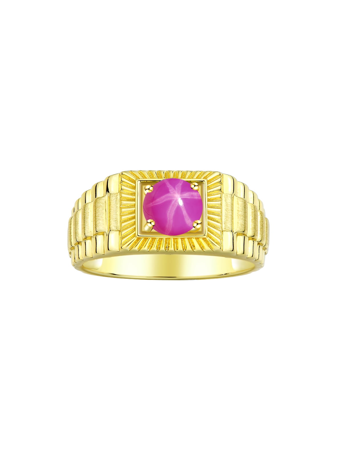 RYLOS Men's Ring 14K Yellow Gold Ring, 7MM Round Shape Gemstone ...