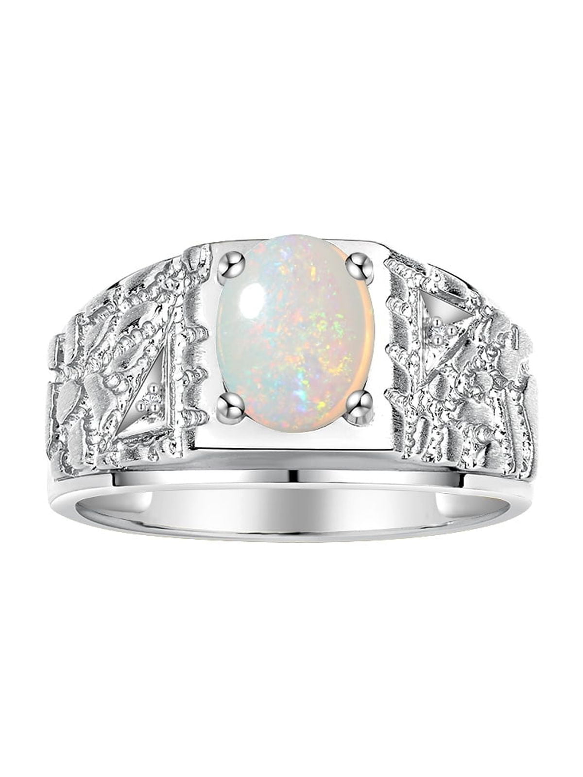 RYLOS Men's Rings 14K White Gold Designer Nugget Ring Oval 9X7MM ...