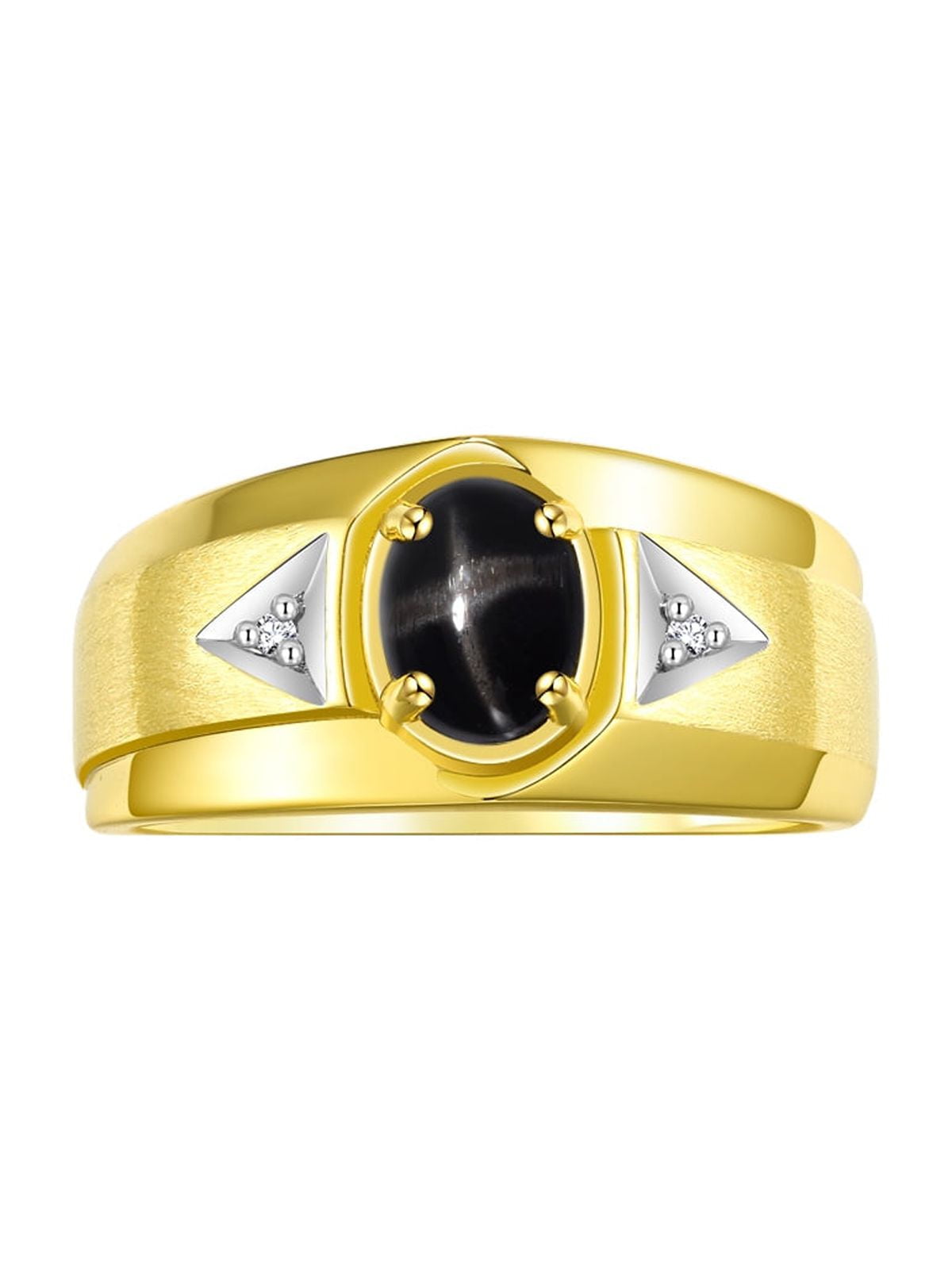 RYLOS Men's Rings 14K Yellow Gold Classic 7X5MM Oval Gemstone & Diamond ...