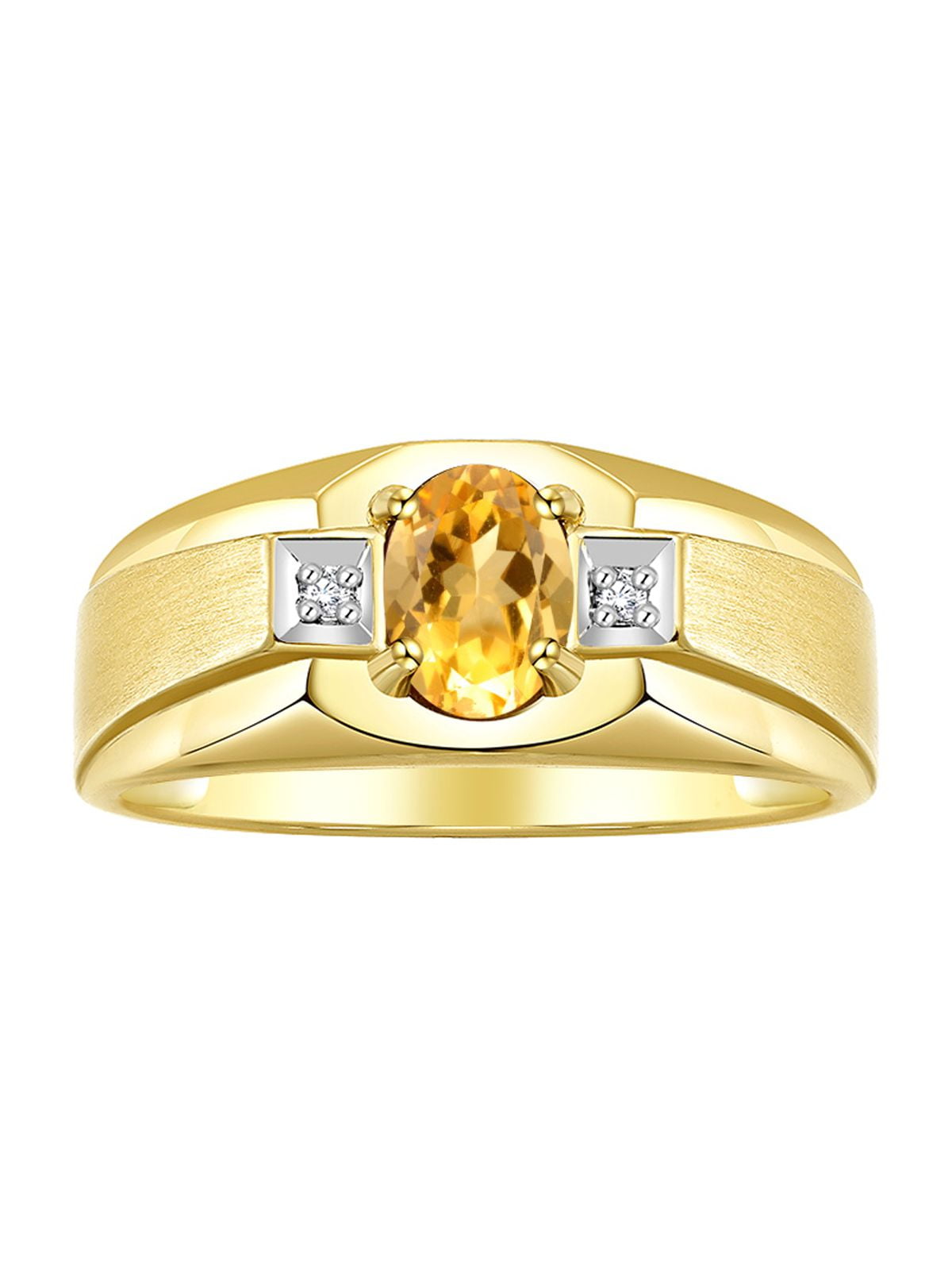 RYLOS Men's Rings 14K Yellow Gold Classic 7X5MM Oval Gemstone & Diamond ...