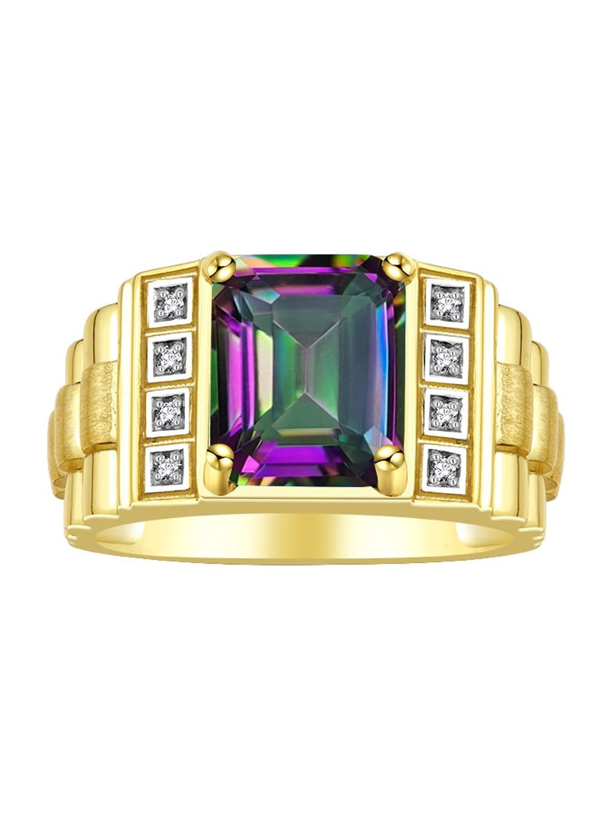 RYLOS Men's Rings 14K Yellow Gold Designer Style 10X8MM Emerald Cut ...