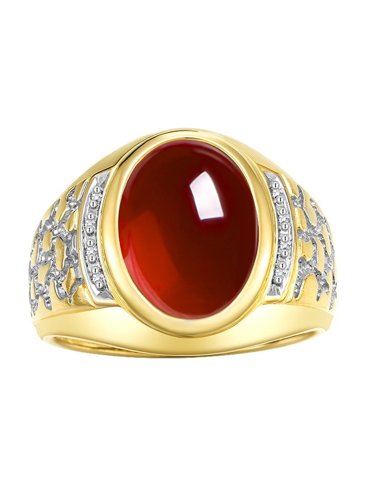 RYLOS Men's Rings 14K Yellow Gold Nugget Ring with Cabochon Gemstone ...