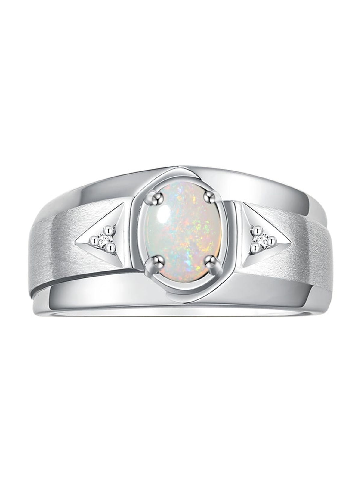 RYLOS Men's Rings Sterling Silver Classic 7X5MM Oval Gemstone & Diamond Ring Opal October ...