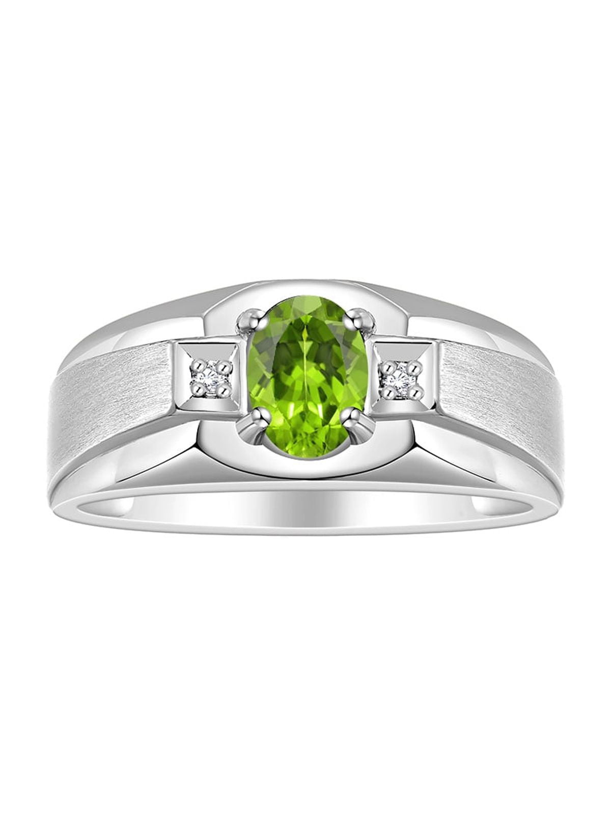 RYLOS Men's Rings Sterling Silver Classic 7X5MM Oval Gemstone & Diamond ...