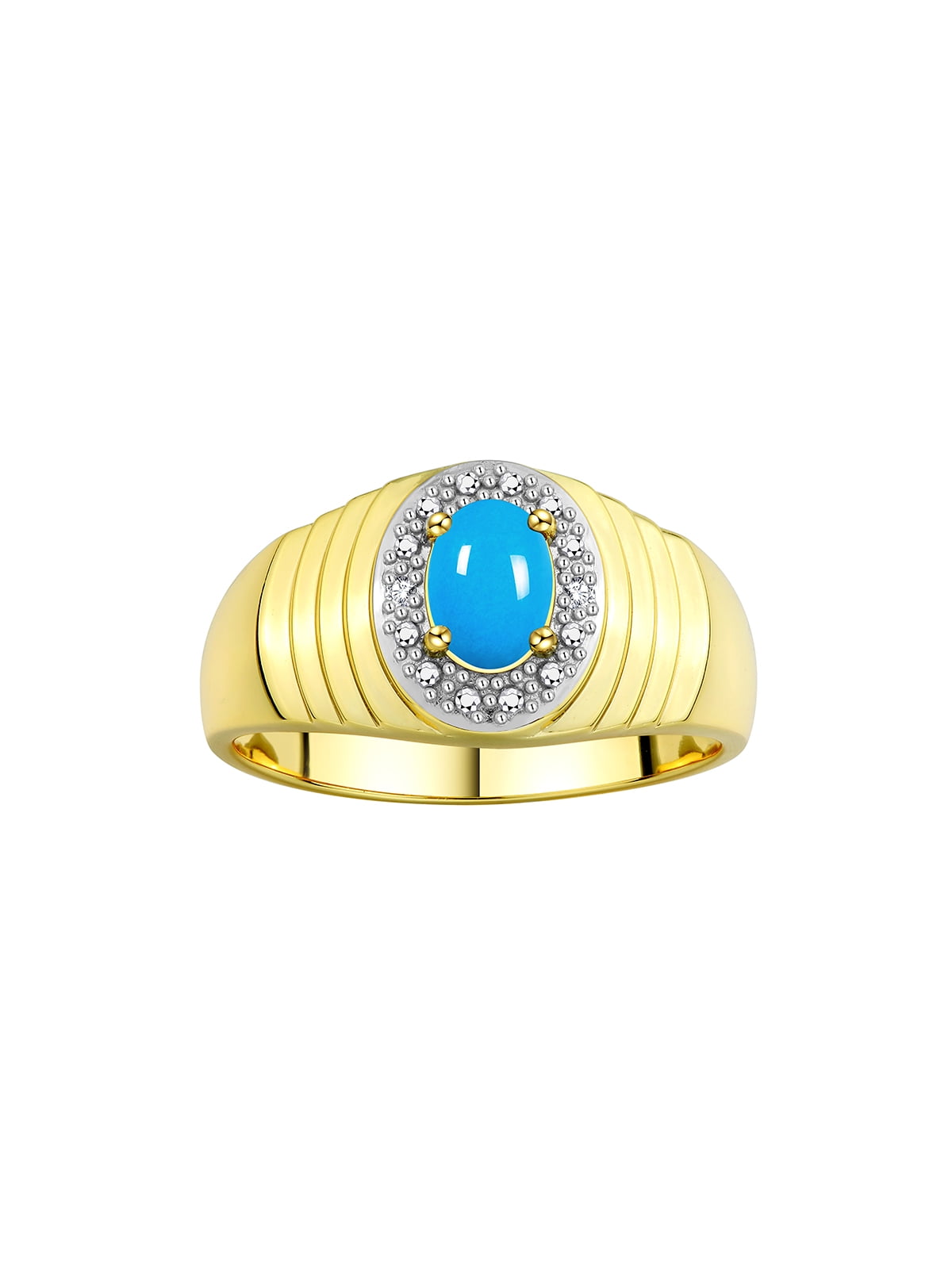 RYLOS Men's Rings Yellow Gold Plated Silver Classic Halo Of Diamonds ...