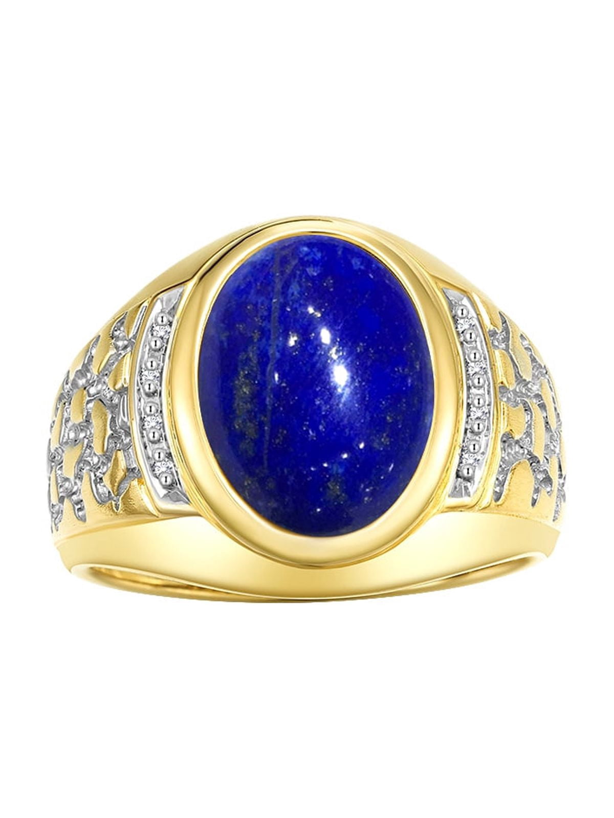 RYLOS Men's Rings Yellow Gold Plated Silver Nugget Ring with Cabochon Gemstone & Diamonds Lapis ...