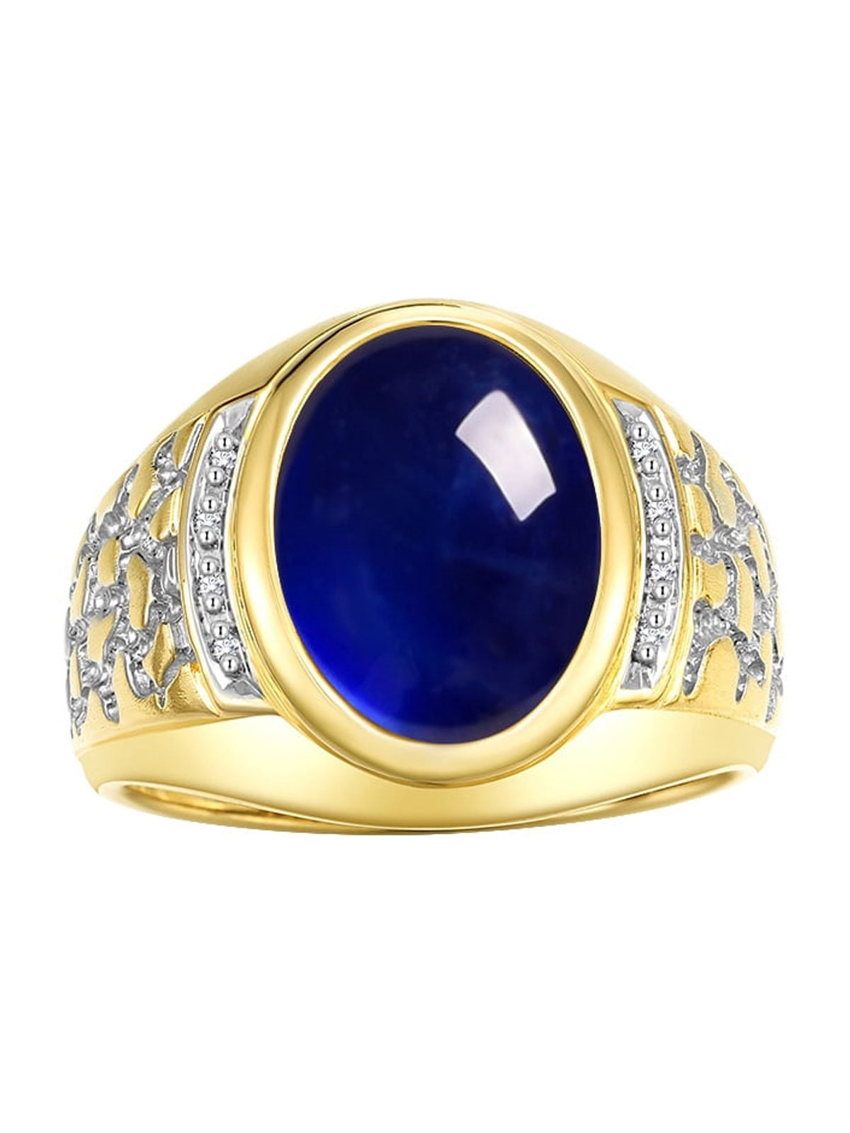 RYLOS Men's Rings Yellow Gold Plated Silver Nugget Ring with Cabochon ...