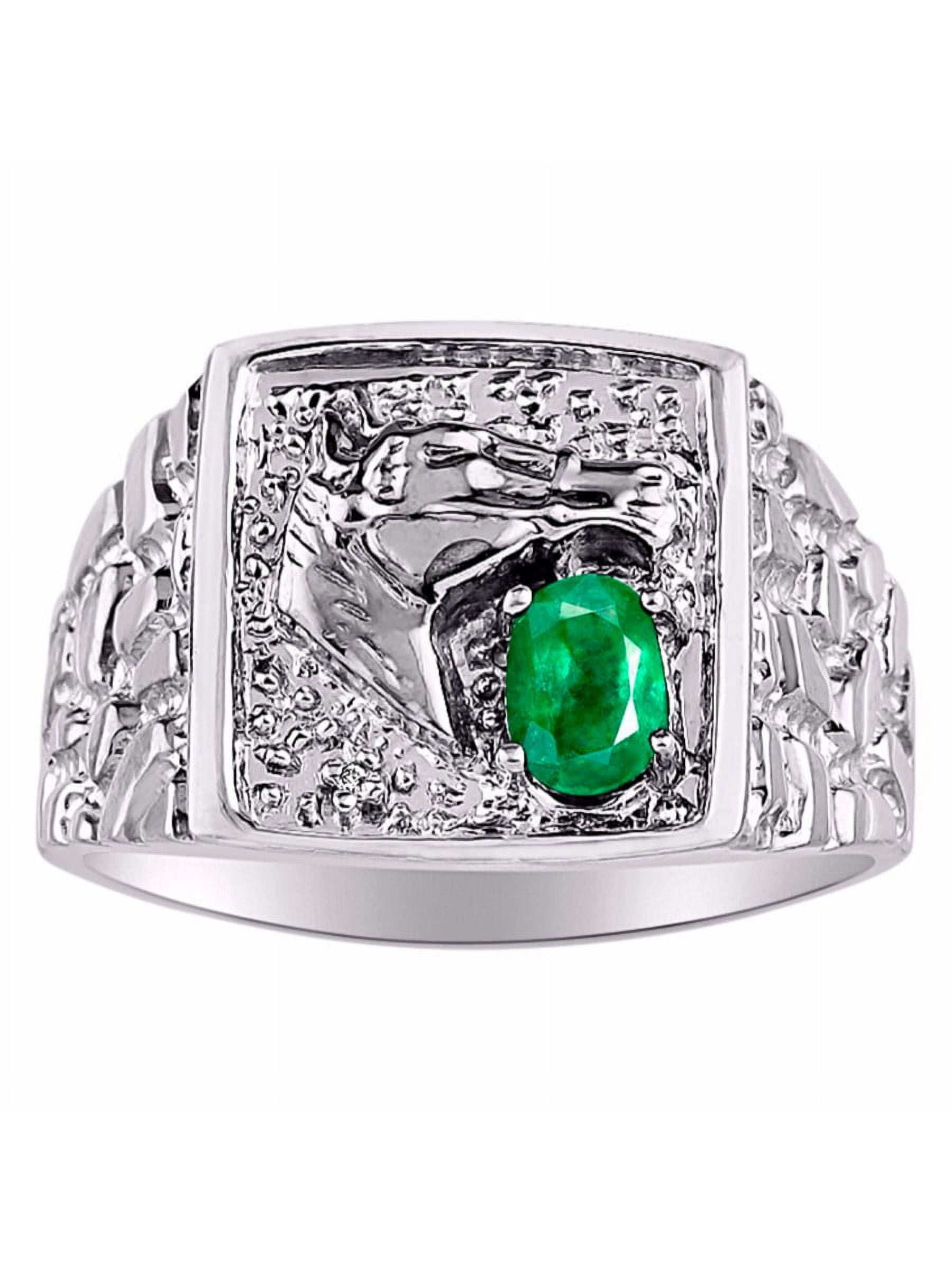 RYLOS Mens Rings 14K White Gold Rings Lucky Nugget Horse Head 6X4MM ...