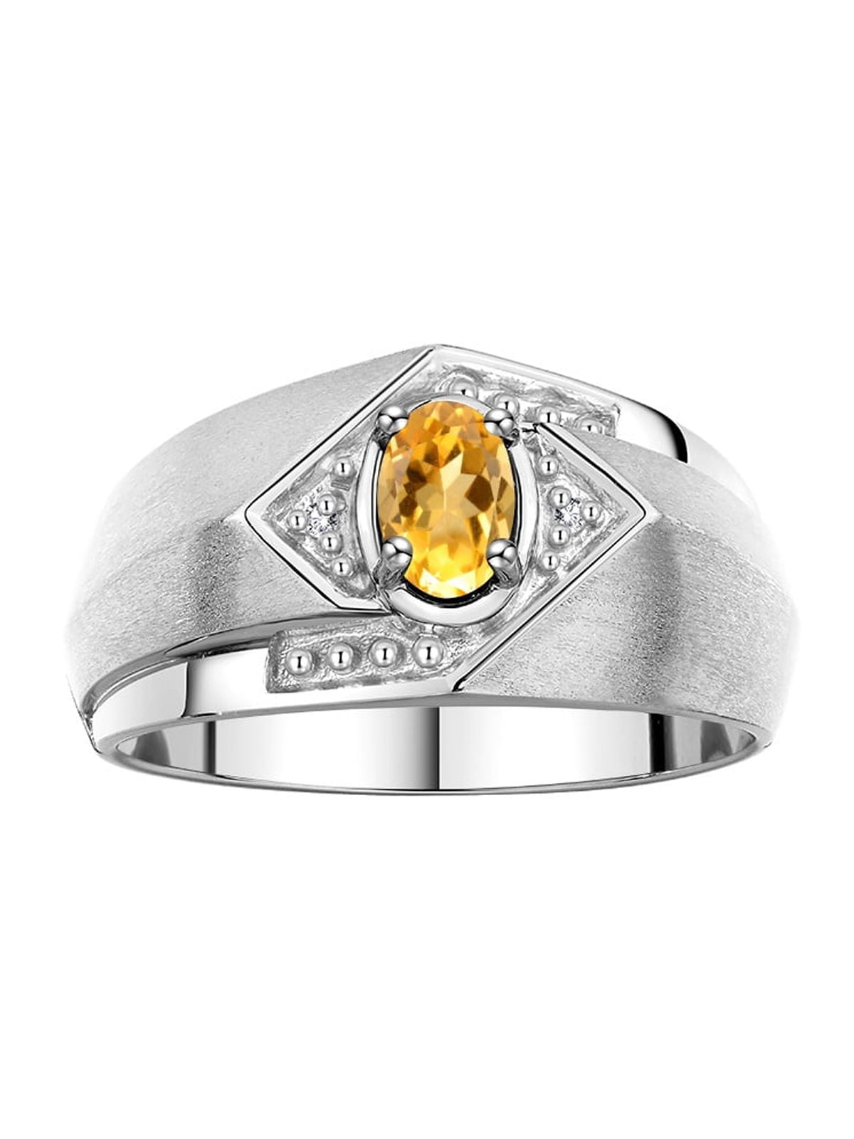 RYLOS Mens Rings 14K White Gold Ring 6X4MM Oval Shape Gemstone & Diamond Ring Citrine November ...