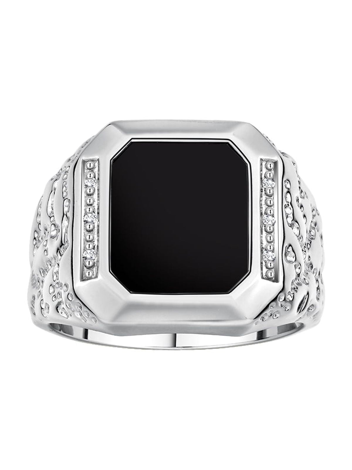 RYLOS Men's Rings 14K White Gold Ring With Diamonds and Black Onyx Set ...
