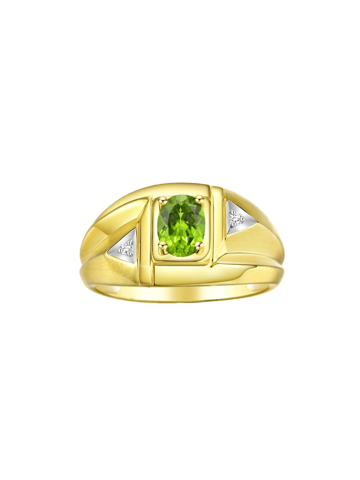 Rylos 14K Yellow Gold Classic 6X4MM Oval Peridot & Sparkling Diamond ...