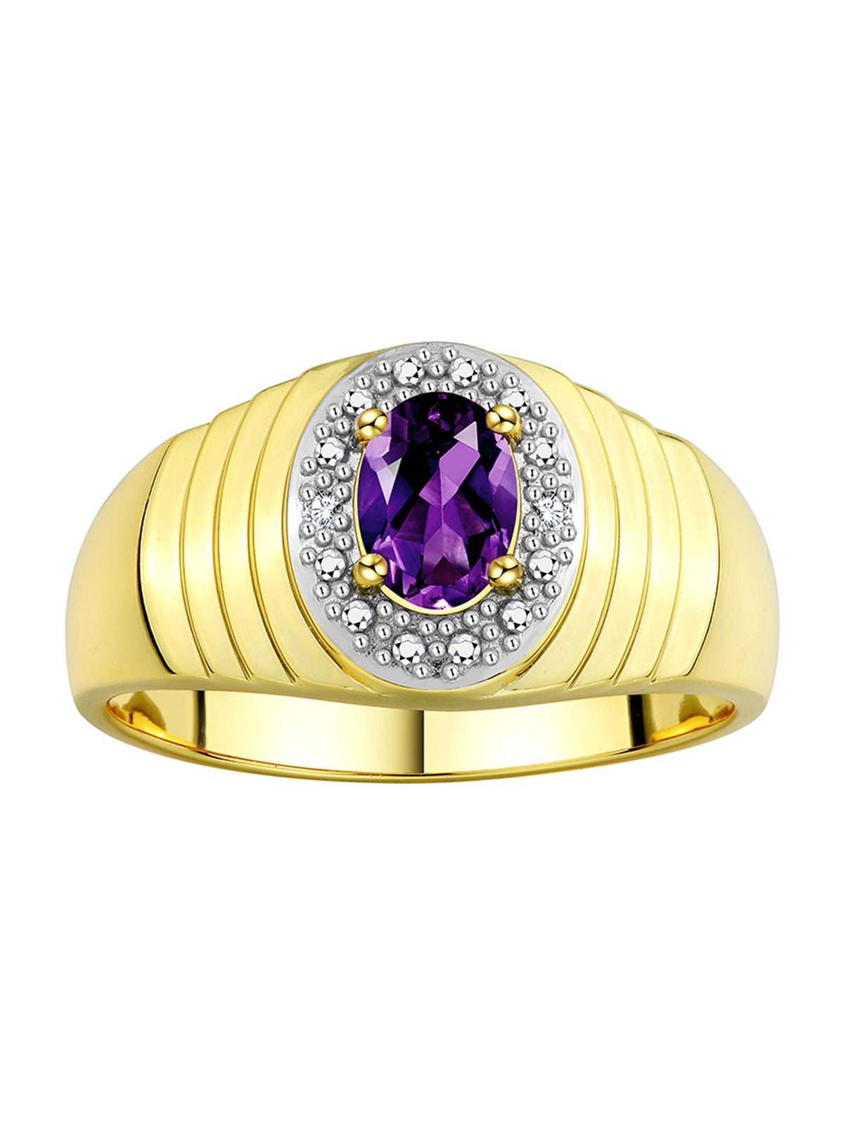 RYLOS Men's Rings 14K Yellow Gold Classic Halo Of Diamonds 7X5MM Oval ...