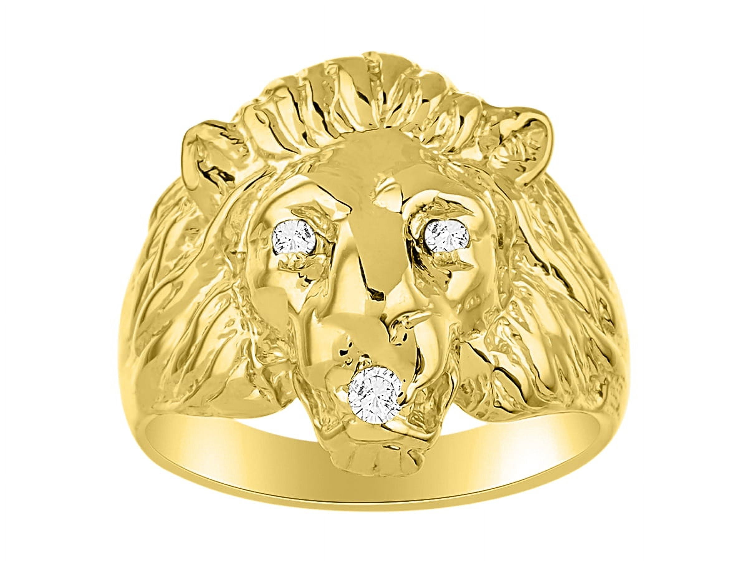 RYLOS 14K Yellow Gold Lion Head Ring Black Diamonds Eyes & Gemstone in ...