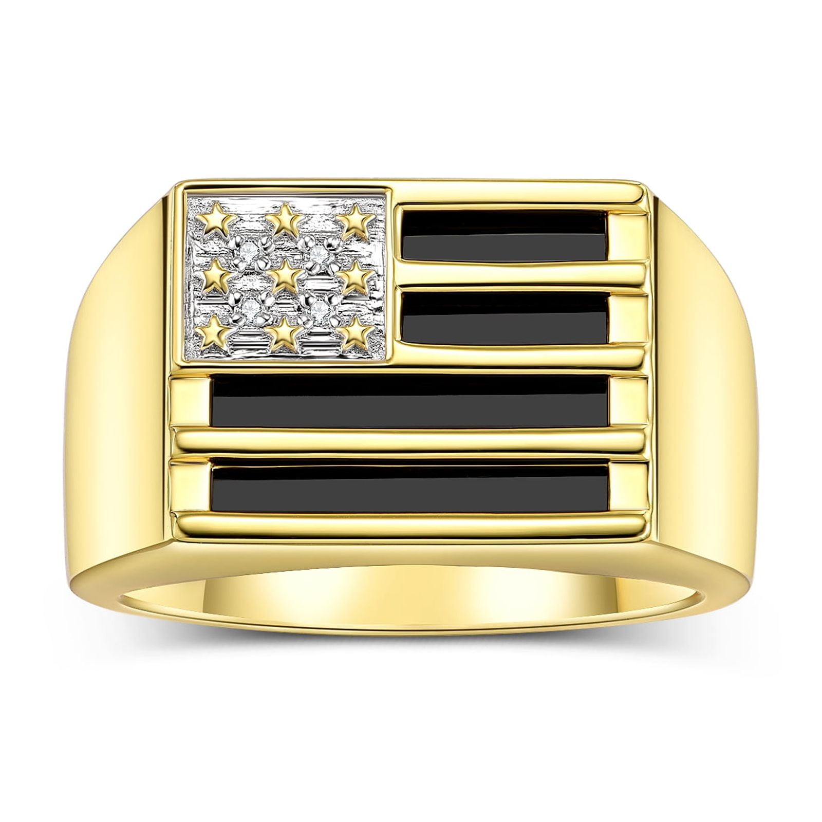 RYLOS Men's Rings 14K Yellow Gold USA Flag Designer Ring With Diamonds ...