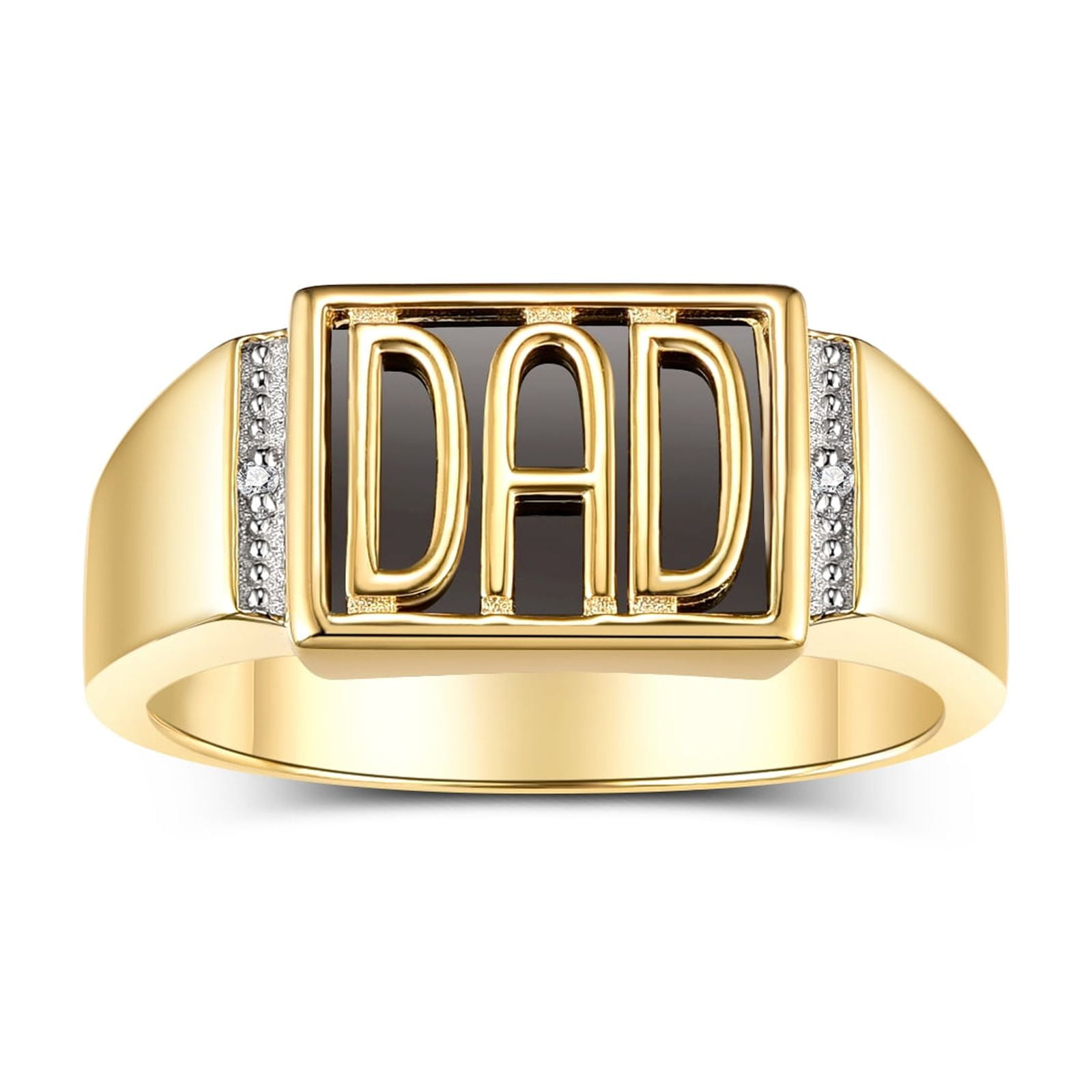RYLOS Men's Rings Yellow Gold Plated Silver DAD Ring With Diamonds and ...